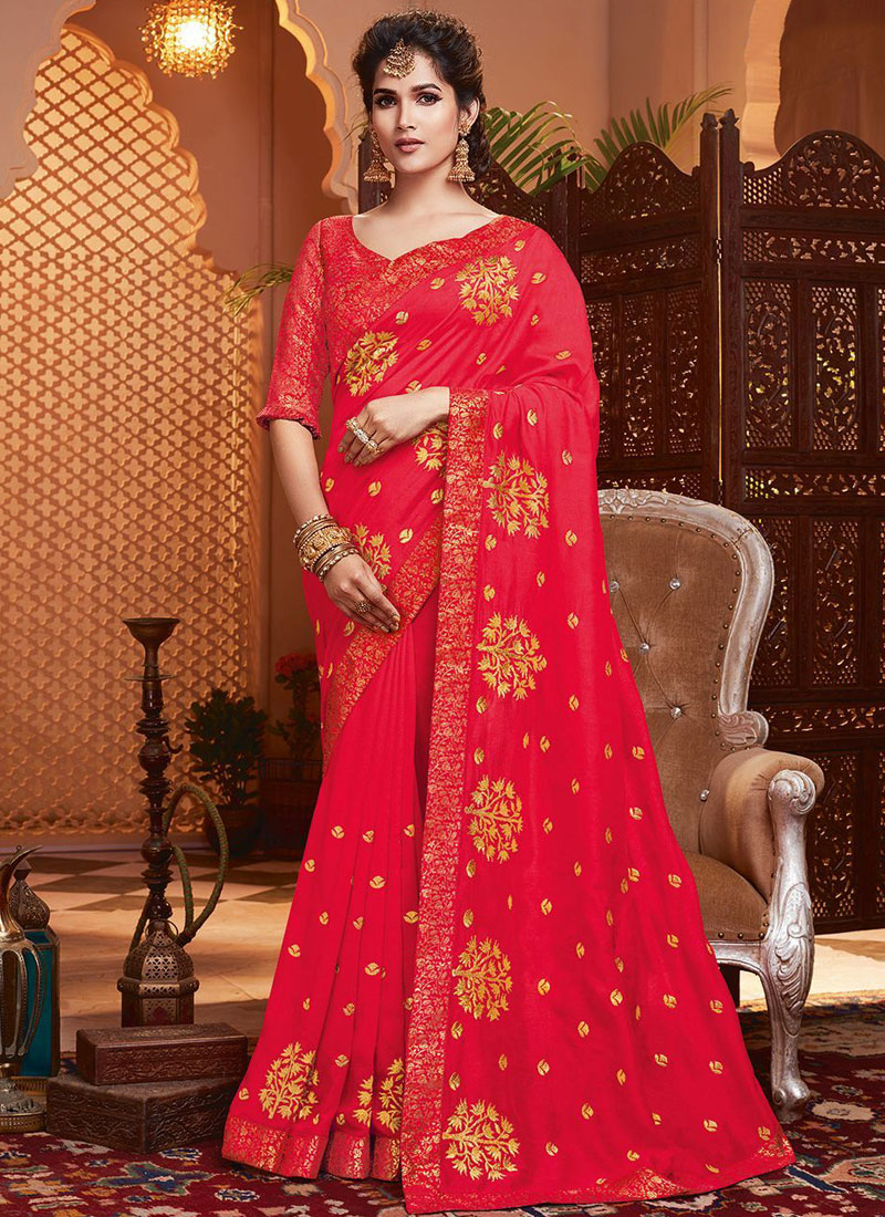 Buy Red Color Classic Designer Saree Online