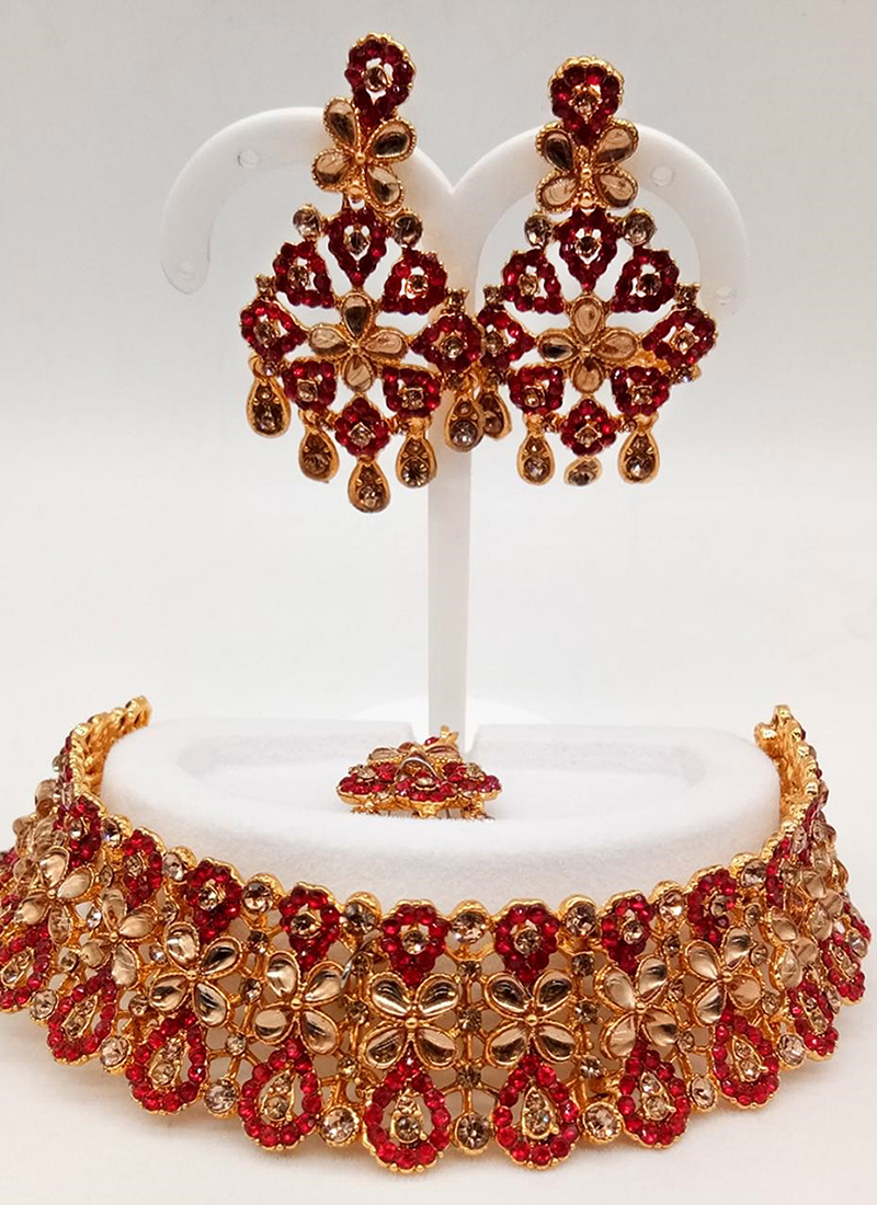 Buy Online Red Color Necklace Set : 141986