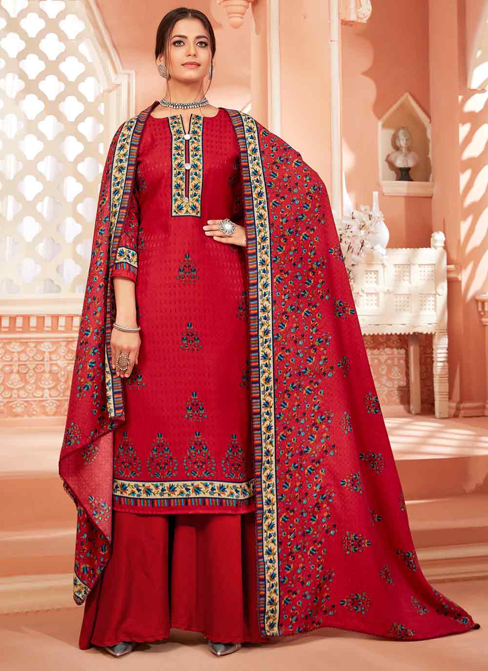 Buy Online Red Party Palazzo Salwar Kameez : 166773