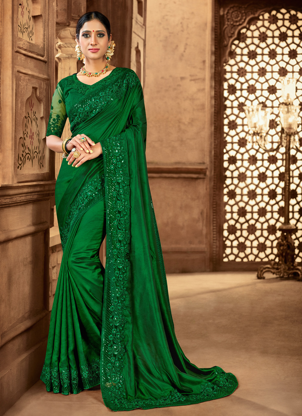 Buy Resham Green Classic Saree : 167222