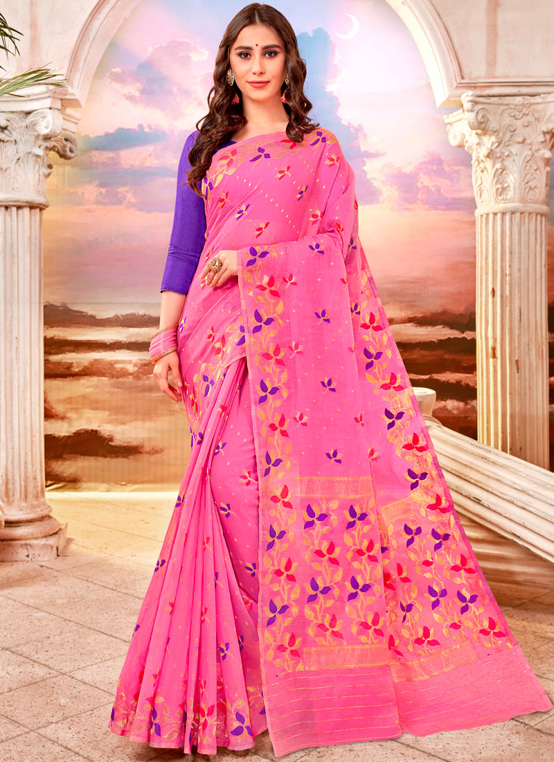 Shop Rose Pink Weaving Classic Saree Online : 144138