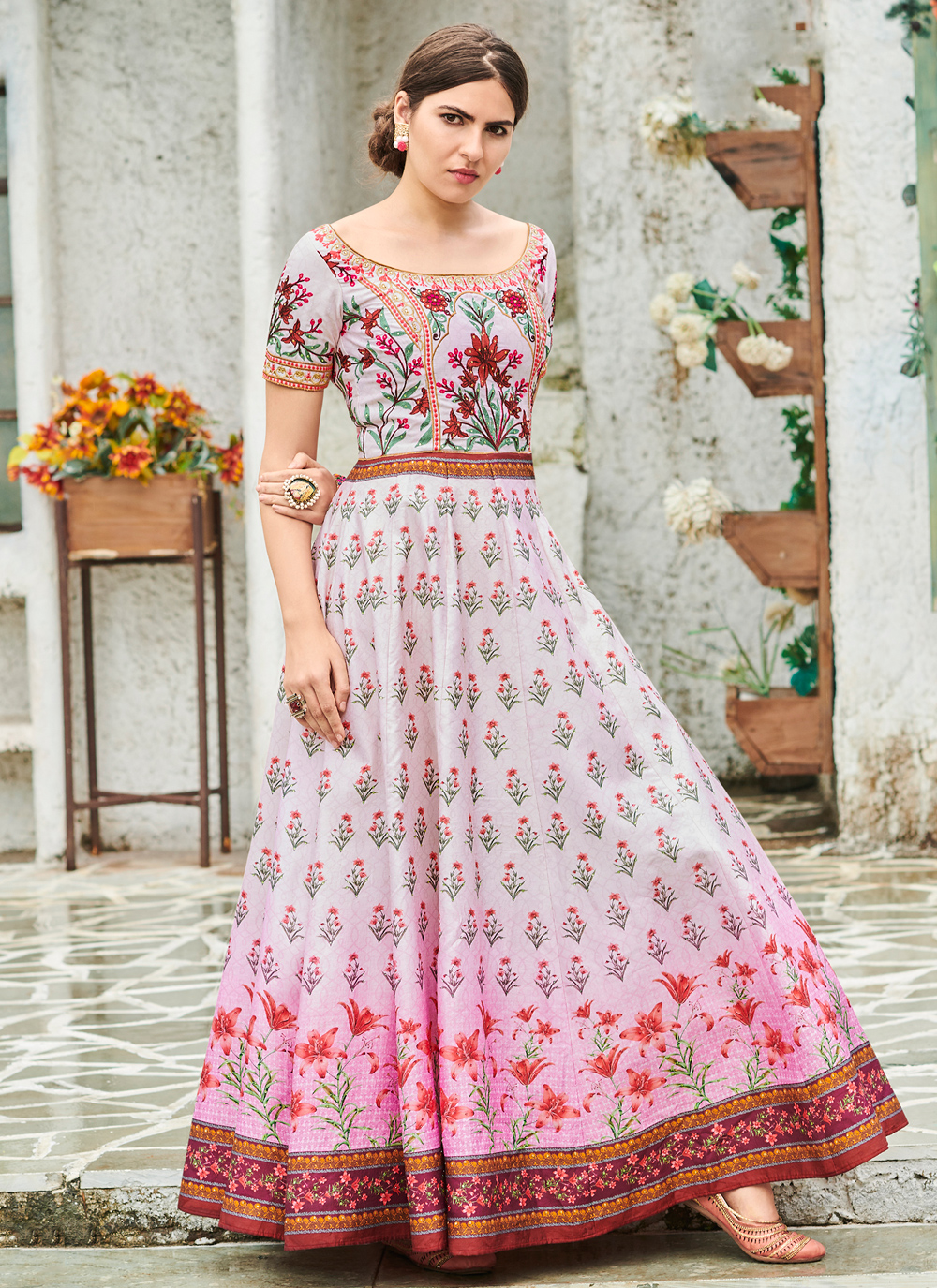 Buy Silk Multi Colour Trendy Gown Online