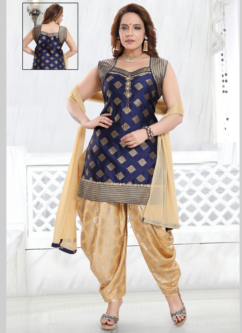Silk Stone Work Navy Blue Designer Salwar Kameez buy online