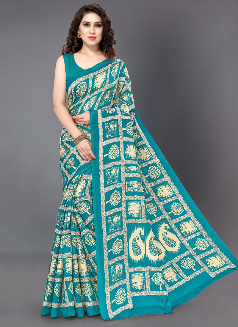 Buy Teal Silk Silk Saree Online : 146964