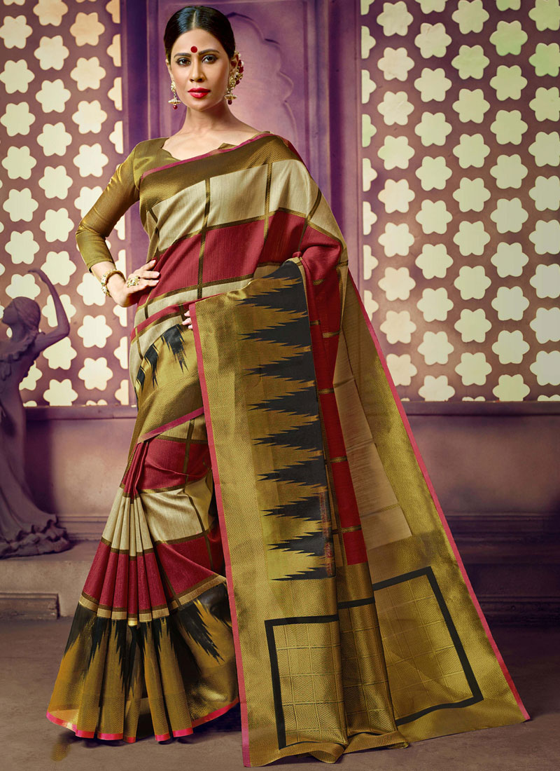 Shop Online Weaving Handloom Cotton Designer Saree in Multi Colour ...
