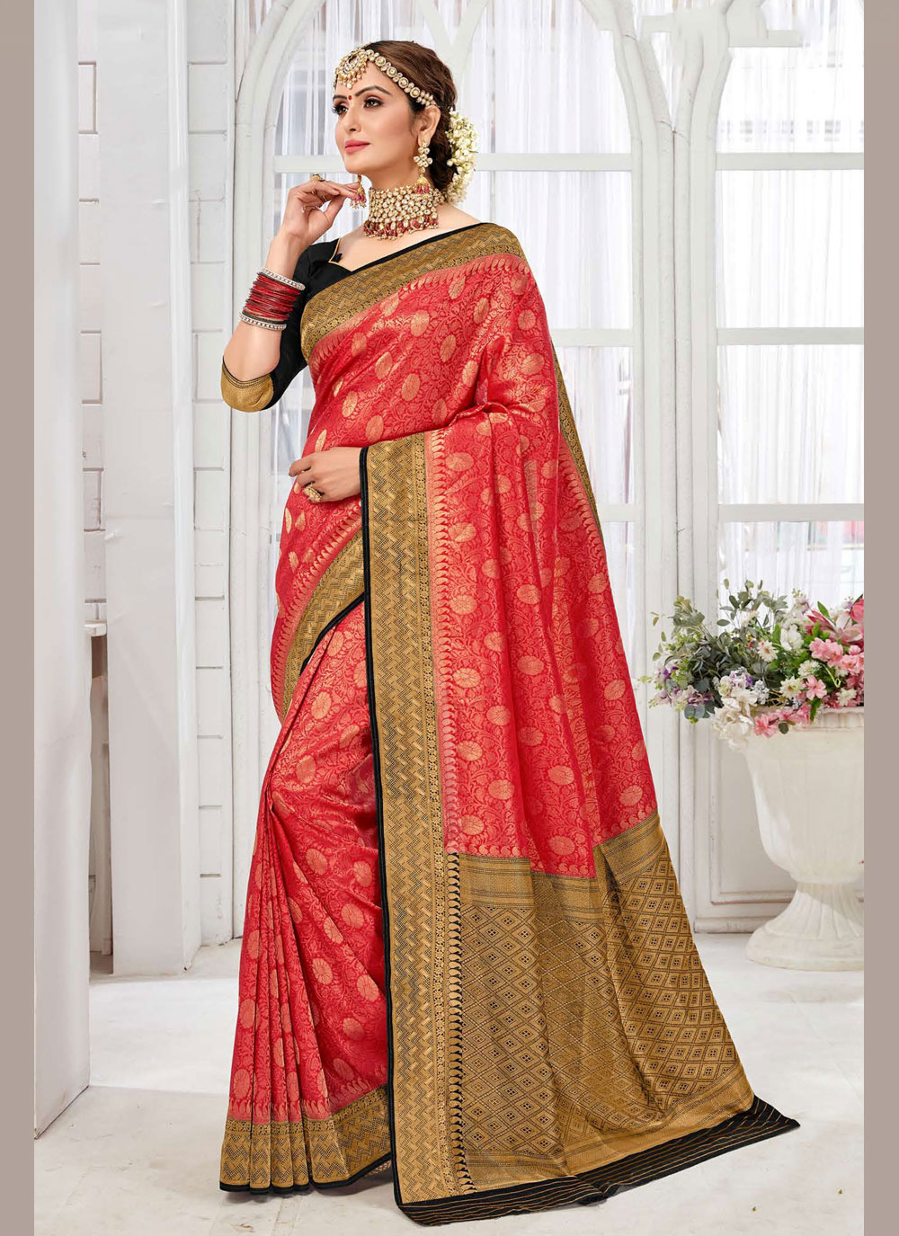 Buy Online Weaving Red Saree : 155942