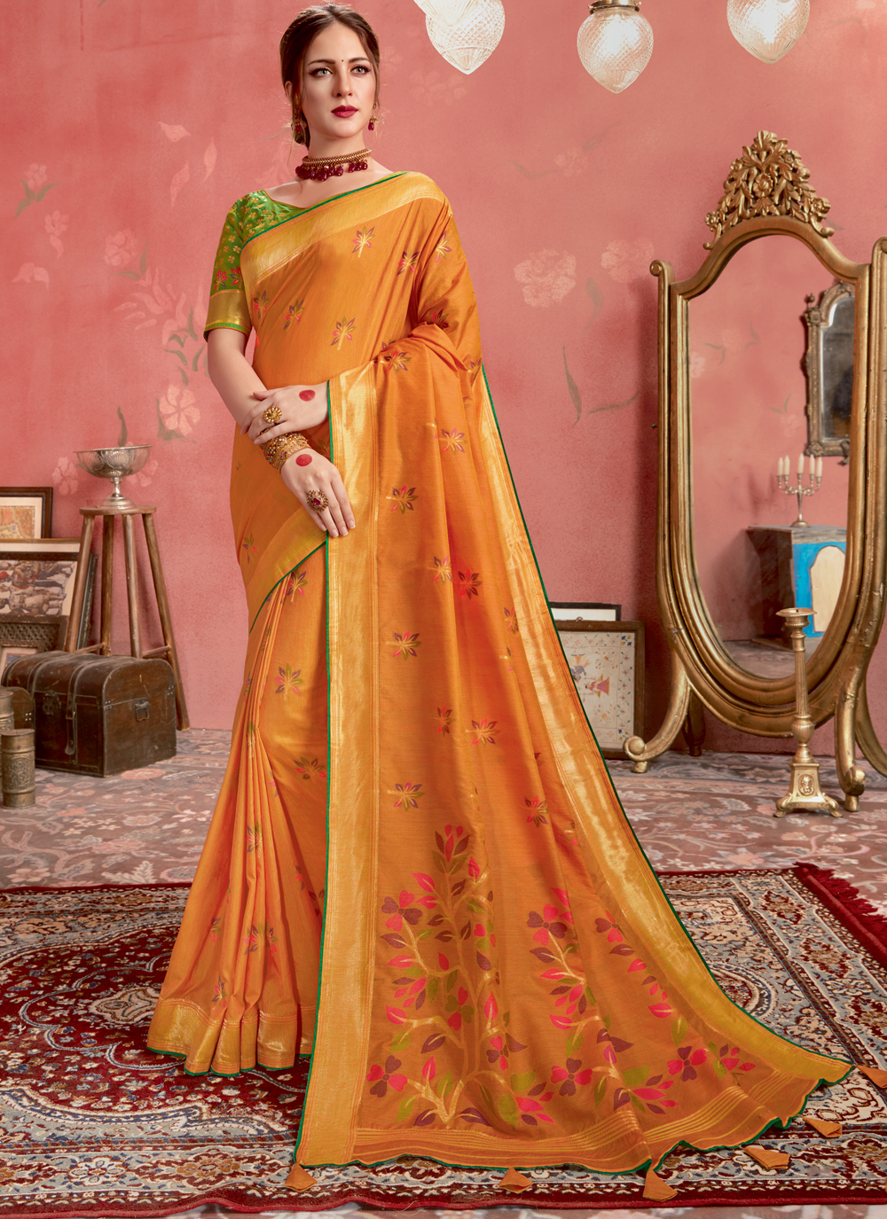 Buy Yellow Blended Cotton Weaving Saree : 160170