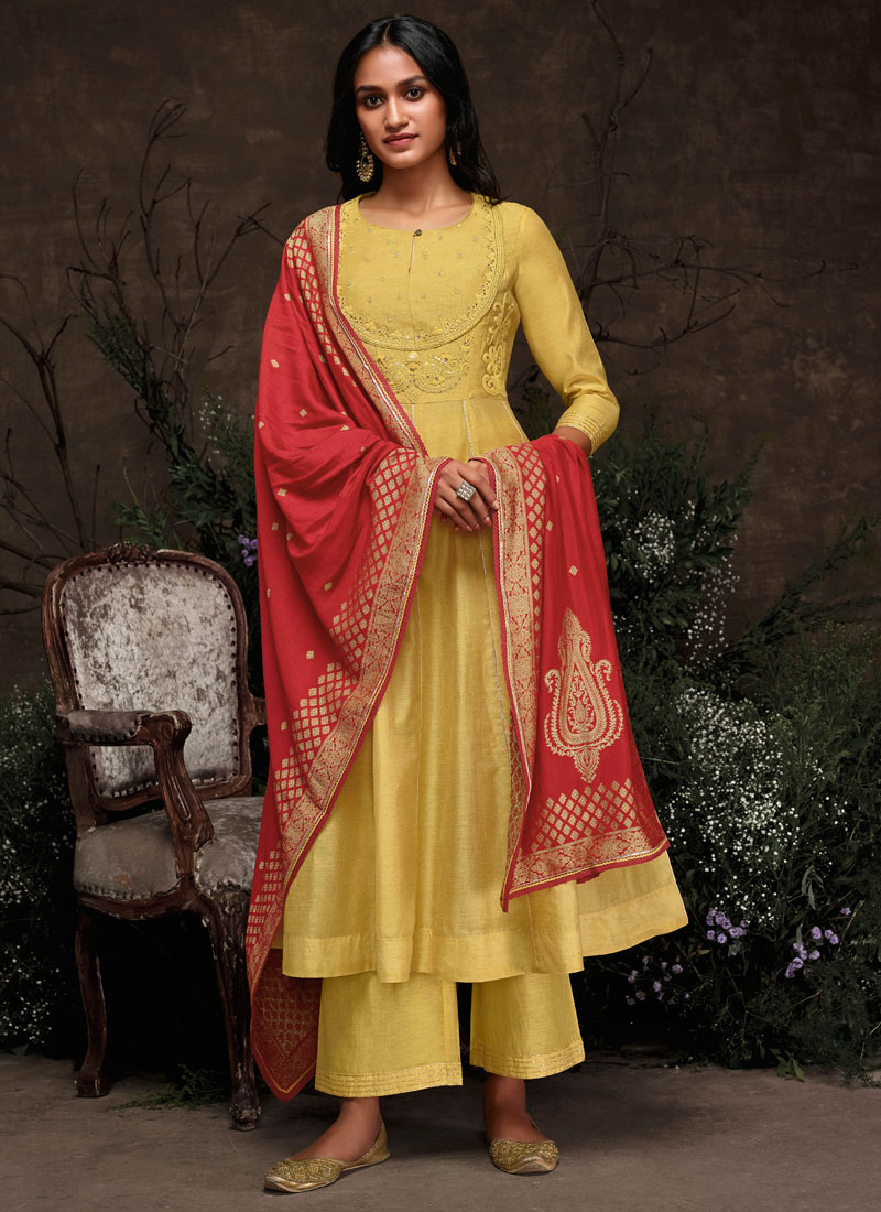 Buy Yellow Party Trendy Pakistani Suit Online : 150889