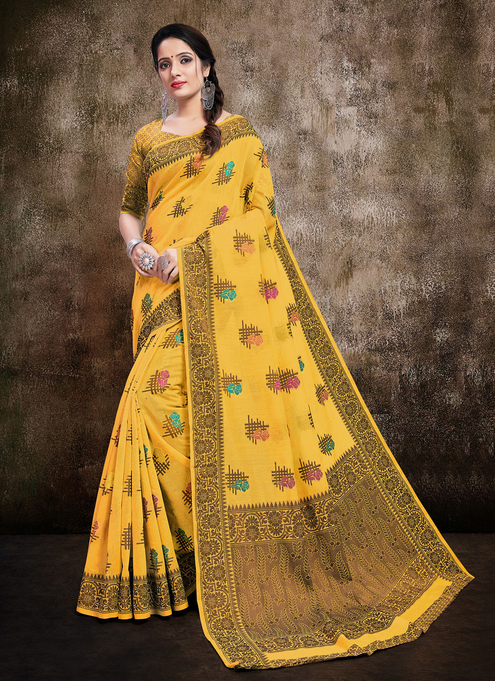 Buy Yellow Party Trendy Saree Online