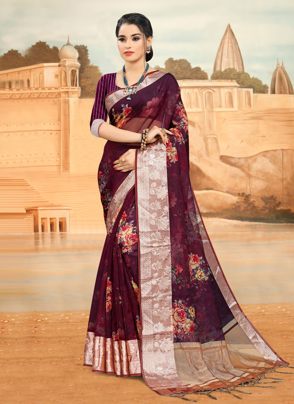 Buy Online Abstract Print Printed Saree : 185228