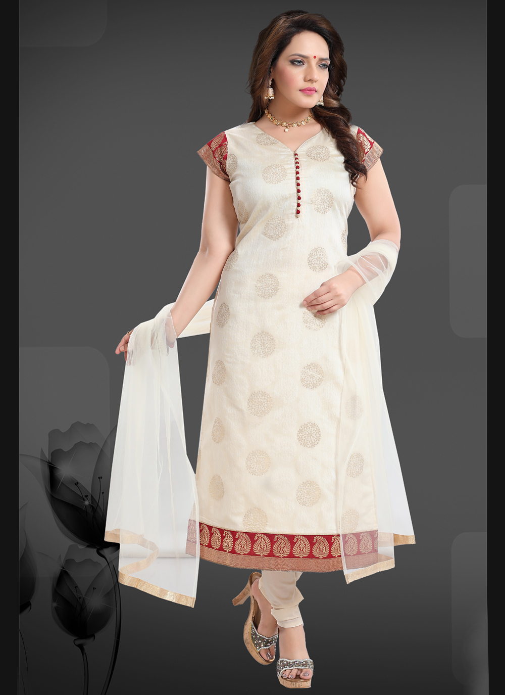 Shop Online Banglori Silk Off White Lace Churidar Designer Suit : 173832