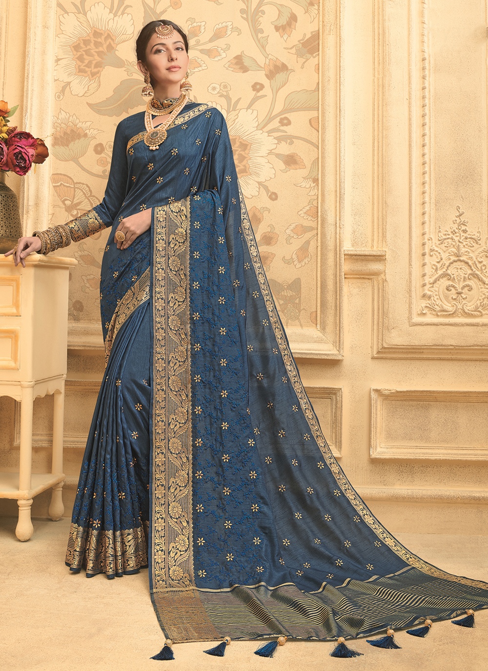 Shop Online Blue Art Silk Traditional Designer Saree : 172363
