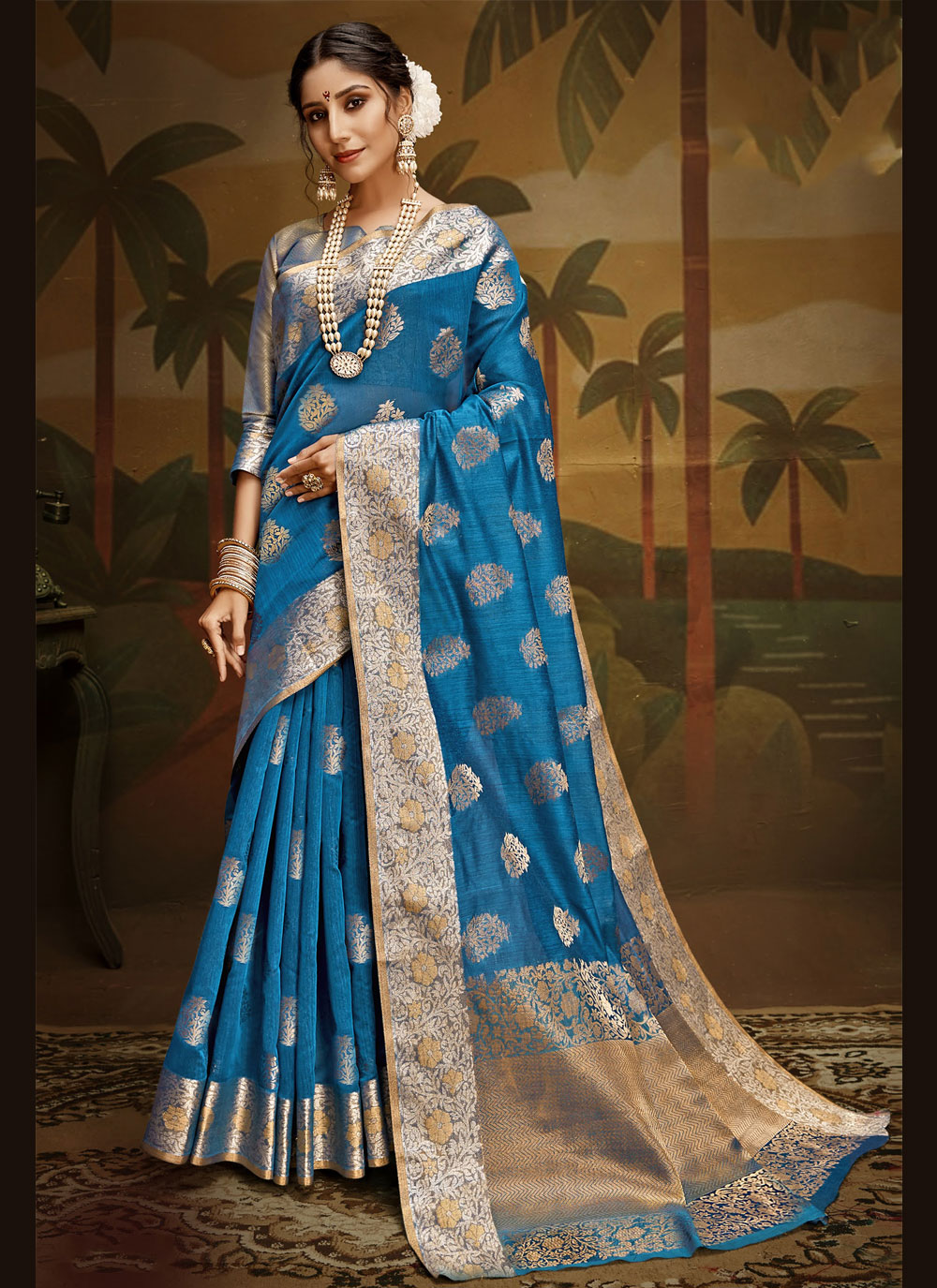 Shop Blue Ceremonial Designer Saree Online : 185965