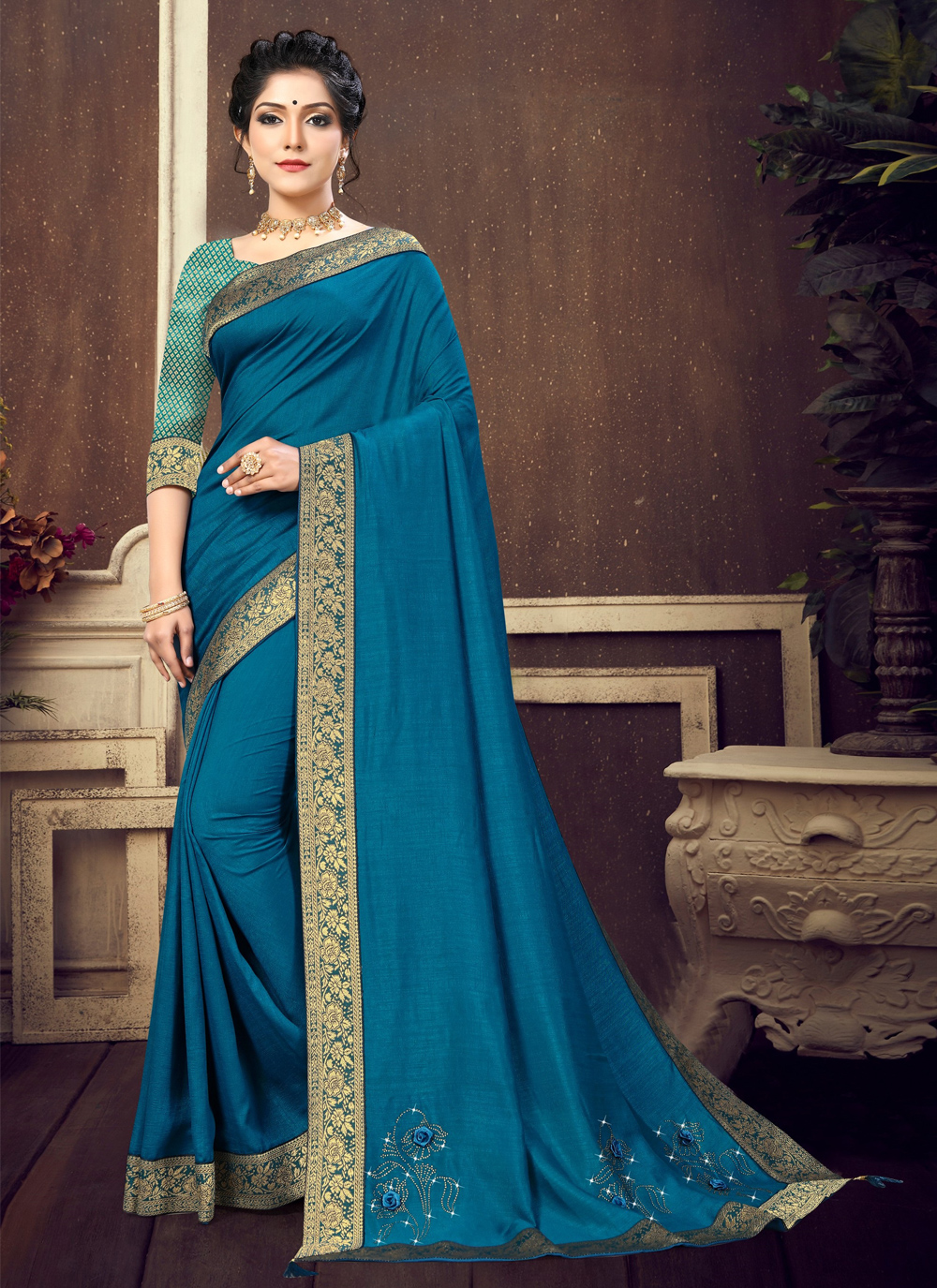 Buy Online Blue Designer Traditional Saree : 181701