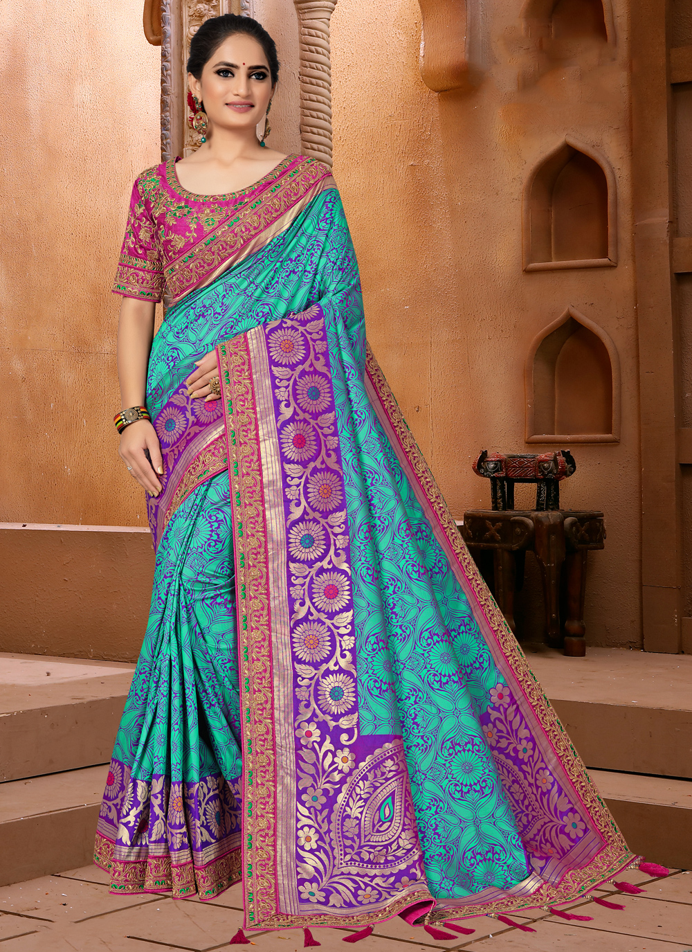 Shop Blue Fancy Fabric Classic Saree Online : 170143