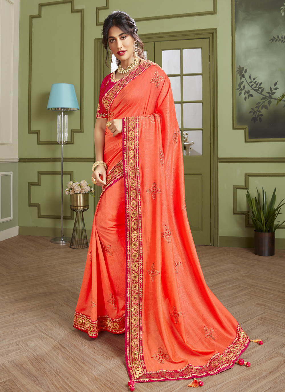Buy Chitrangada Singh Orange Fancy Fabric Resham Designer Traditional ...