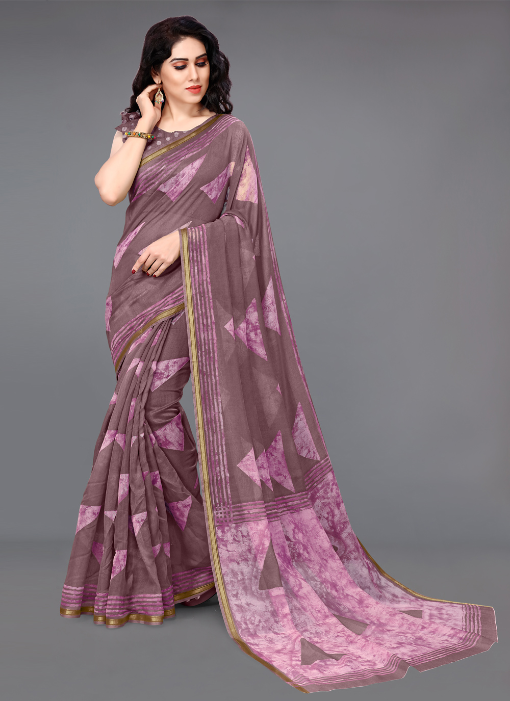 Buy Online Cotton Printed Printed Saree in Wine : 175563
