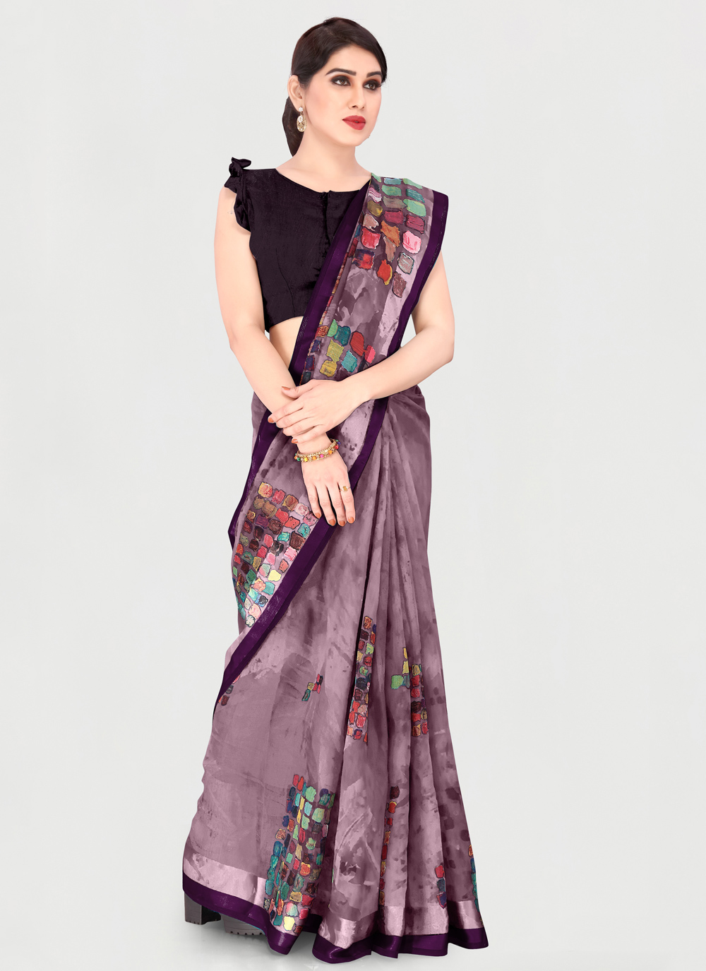 Cotton Printed Saree in Wine buy online