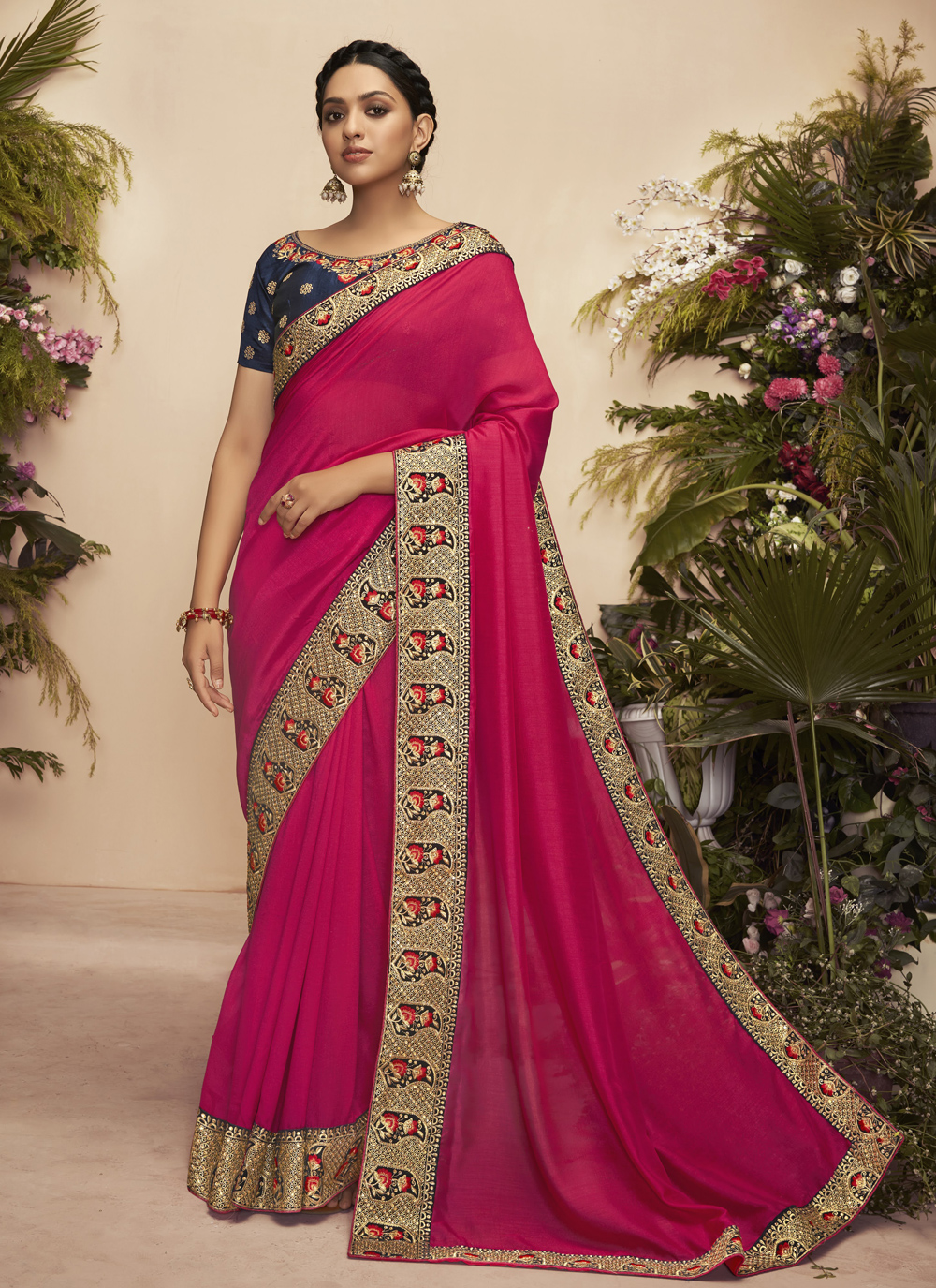 Buy Embroidered Chanderi Traditional Saree Online : 183921