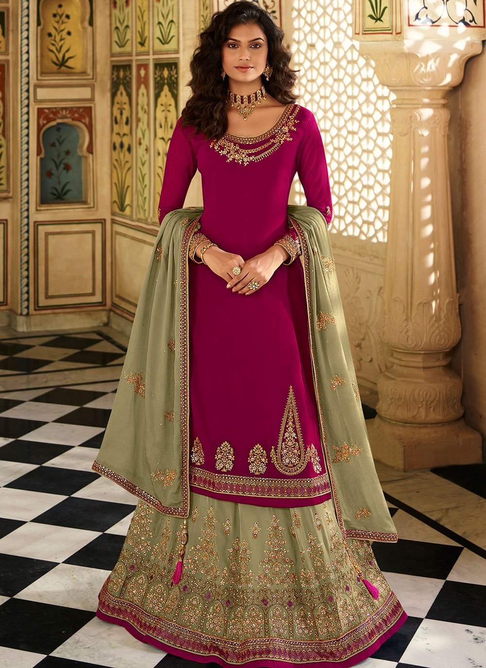 Shop Embroidered Long Choli Lehenga Online : 200908