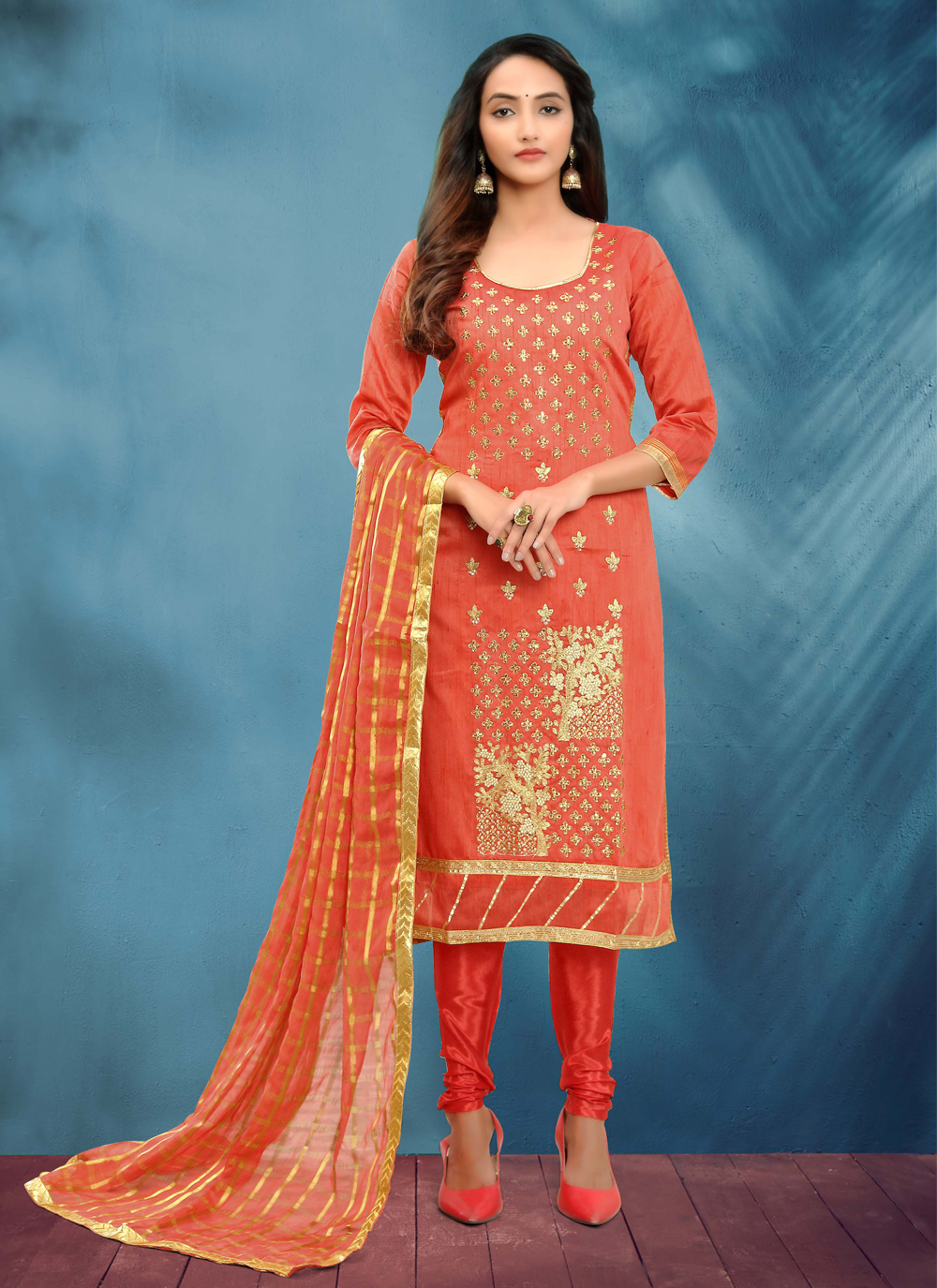 Buy Fancy Cotton Silk Churidar Designer Suit : 178618