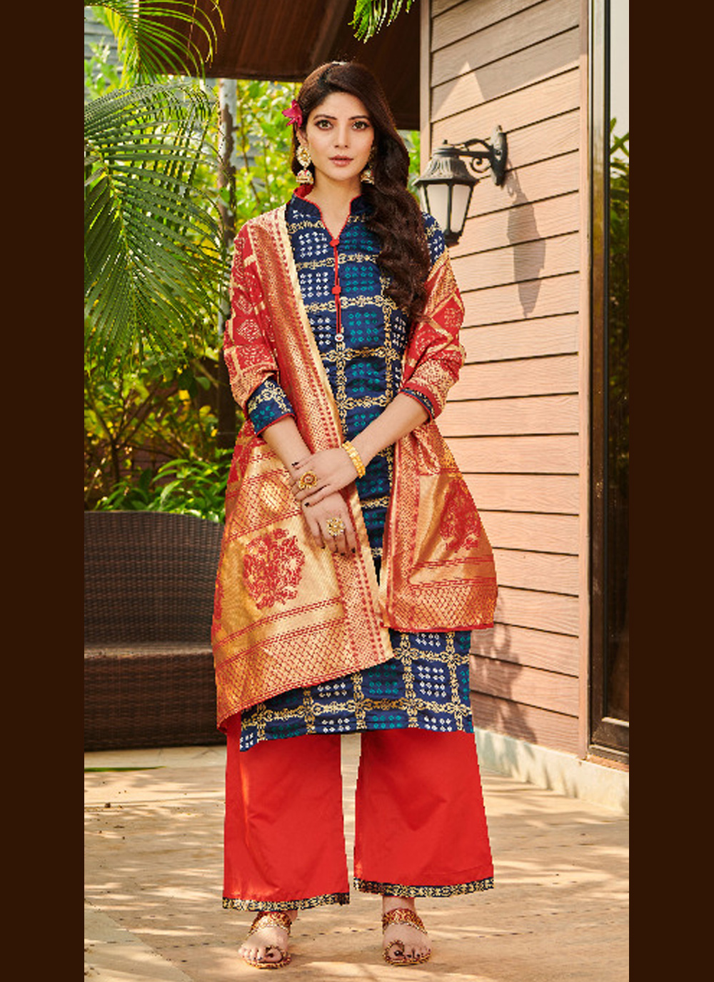 Shop Online Fancy Fabric Blue Weaving Palazzo Designer Suit : 185968