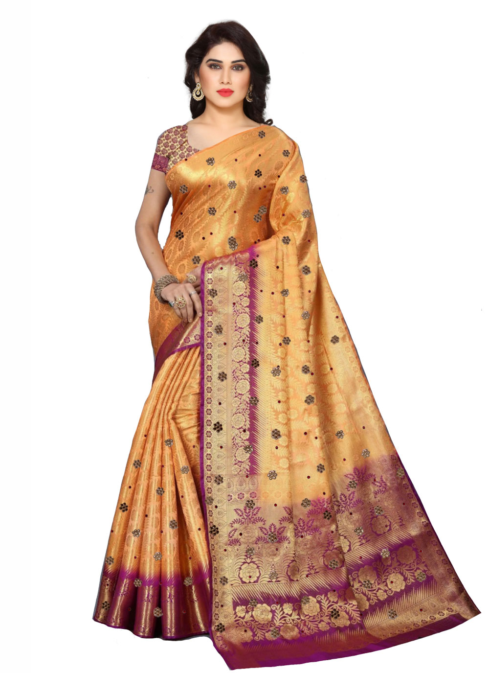 Buy Online Fancy Fabric Peach Designer Saree : 187470