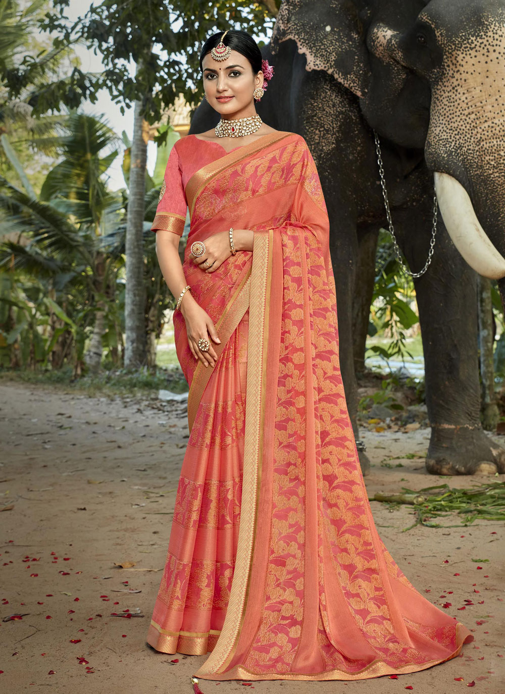 Shop Online Faux Chiffon Printed Saree : 185086