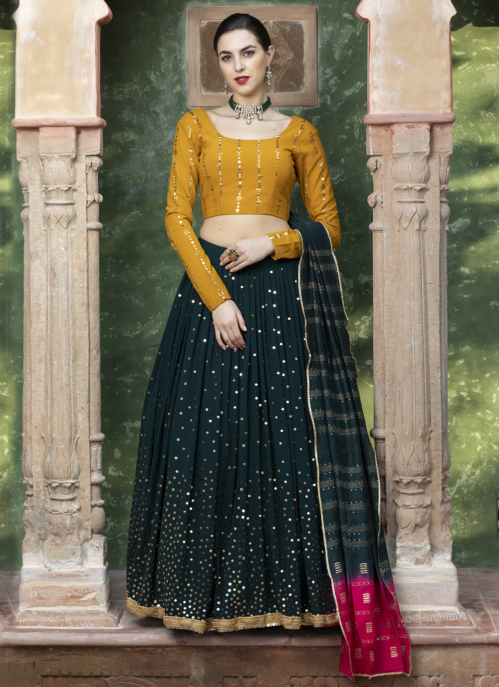 Faux Georgette Green Fancy Lehenga Choli buy online