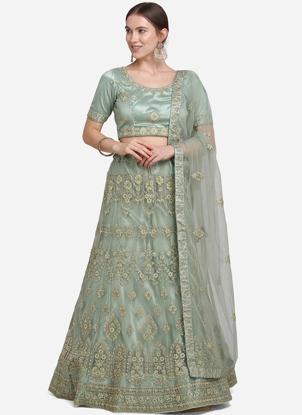 Buy Green Net A Line Lehenga Choli Online - Lehenga Choli