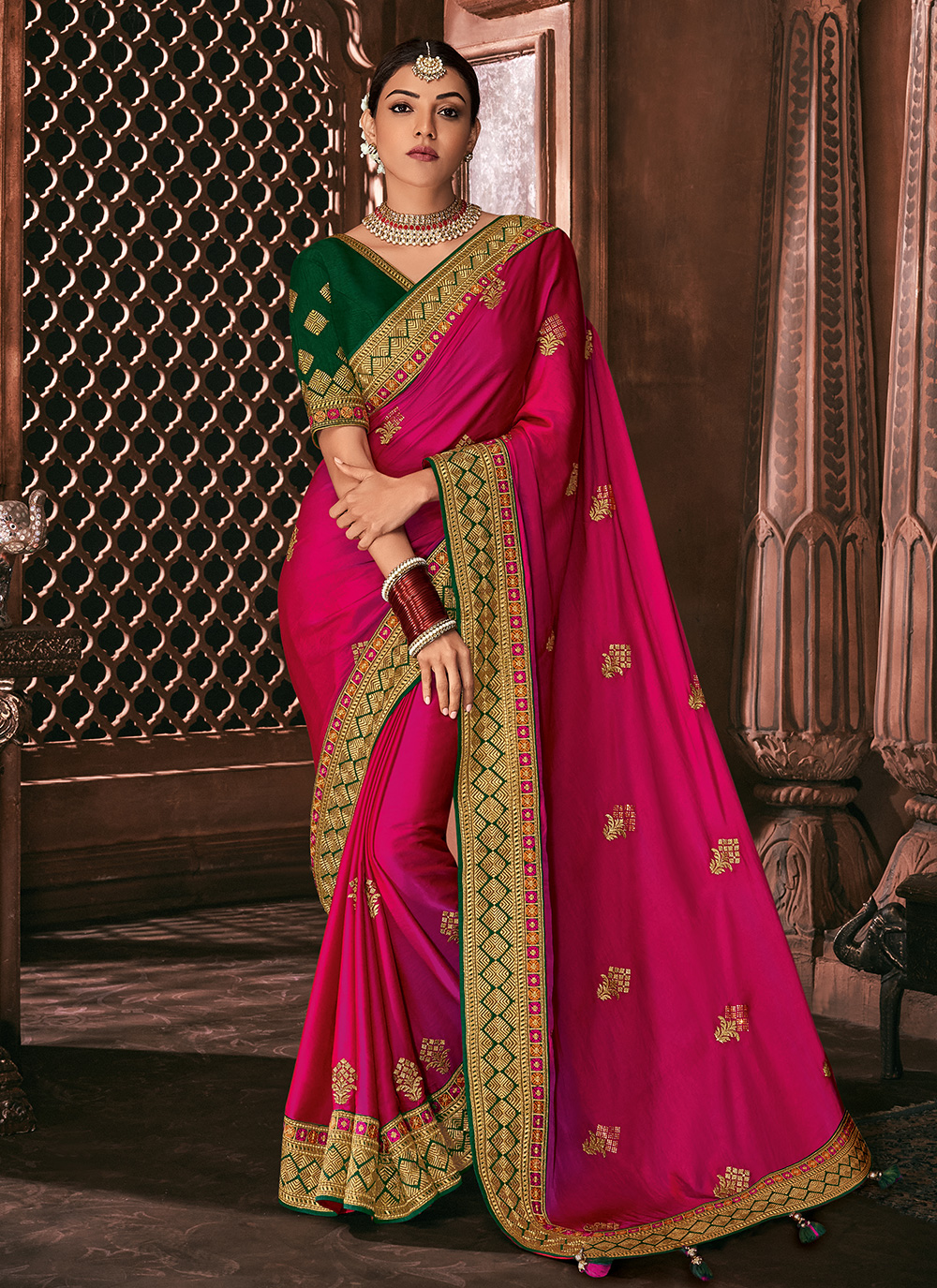 Shop Online Kajal Aggarwal Embroidered Rani Fancy Fabric Designer ...