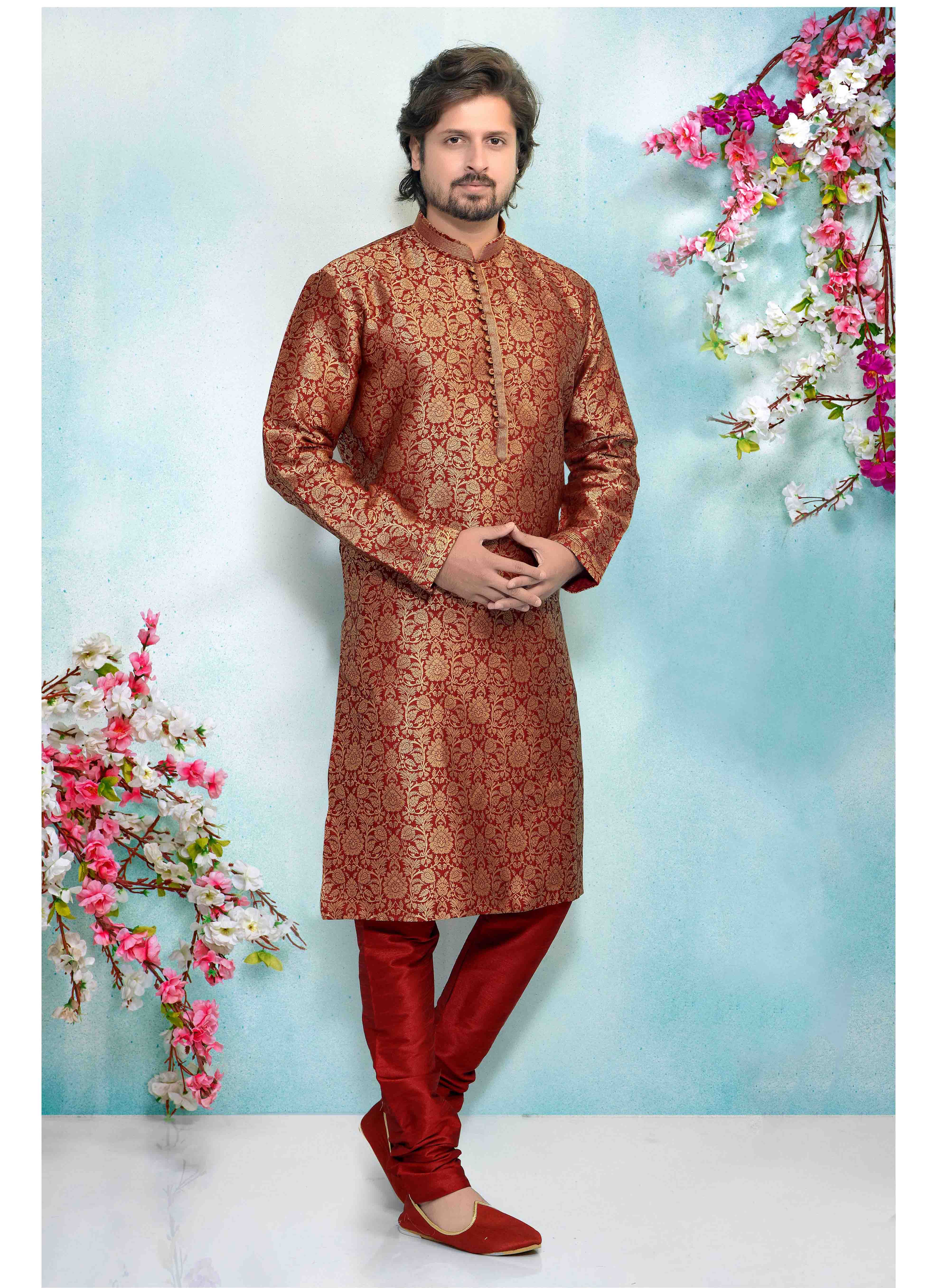 Shop Online Maroon Color Kurta Pyjama : 179219