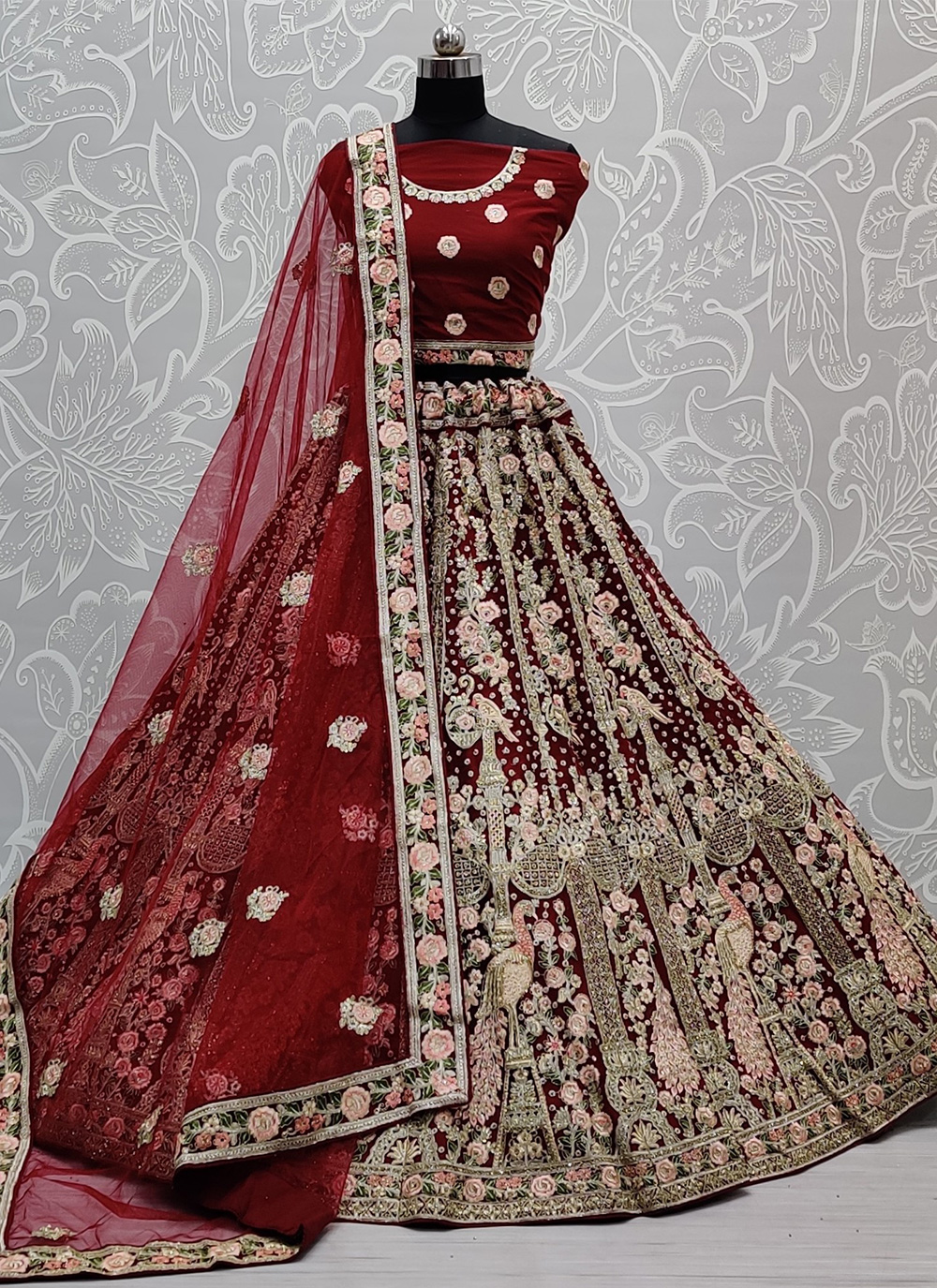 Buy Maroon Mehndi Lehenga Choli 208431