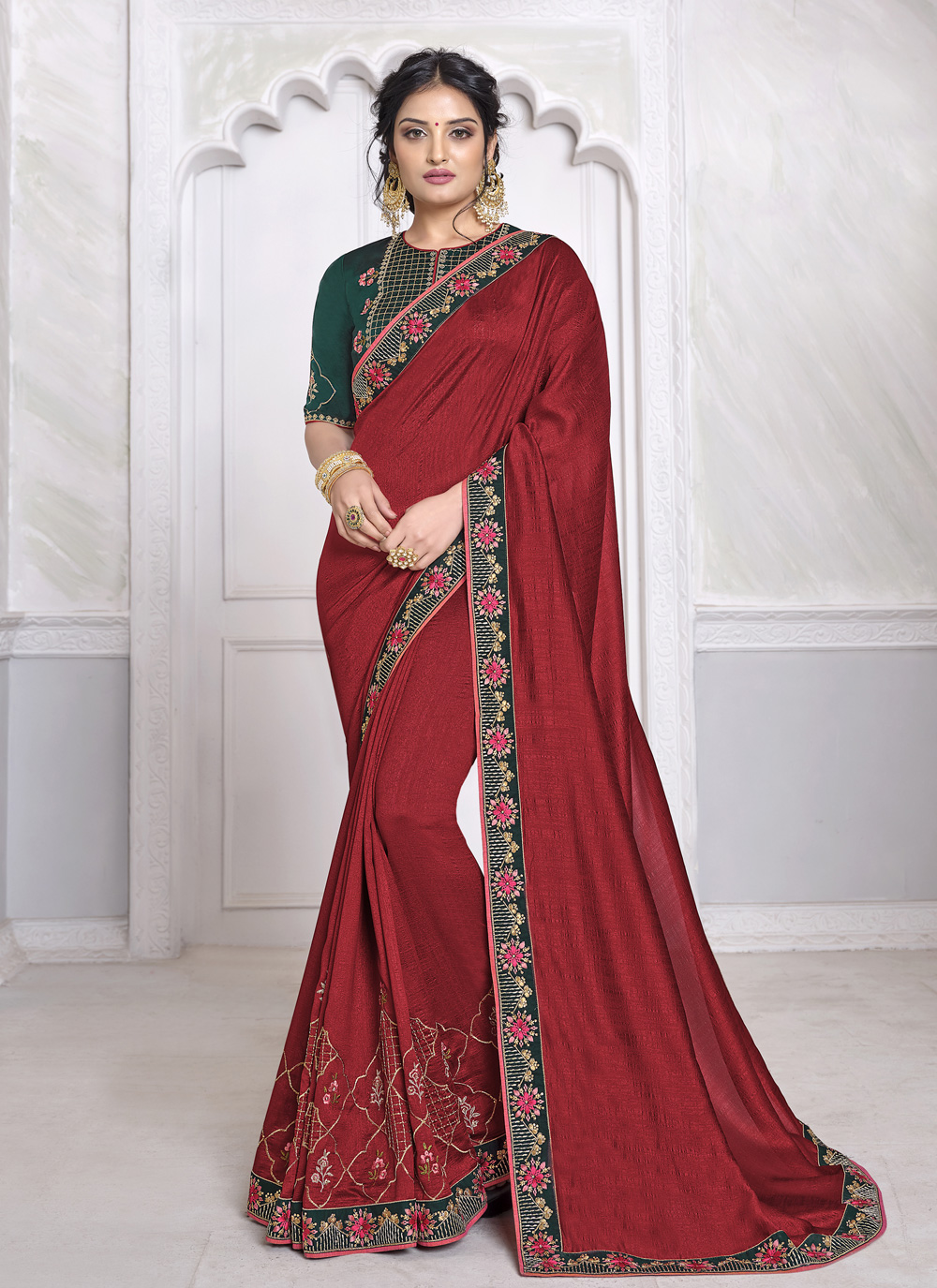 Buy Maroon Silk Designer Saree : 184634