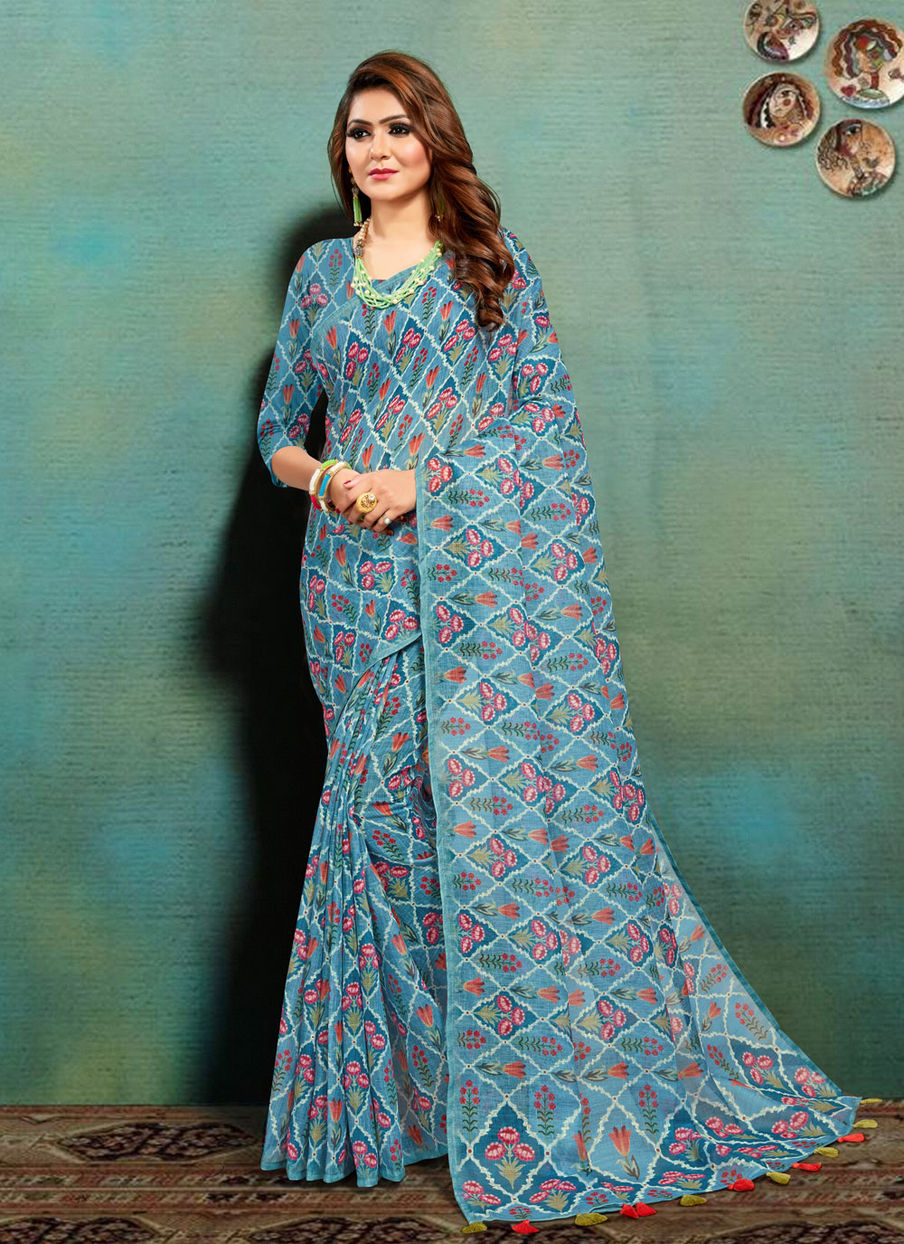 Buy Multi Colour Banarasi Silk Traditional Saree Online : 186478