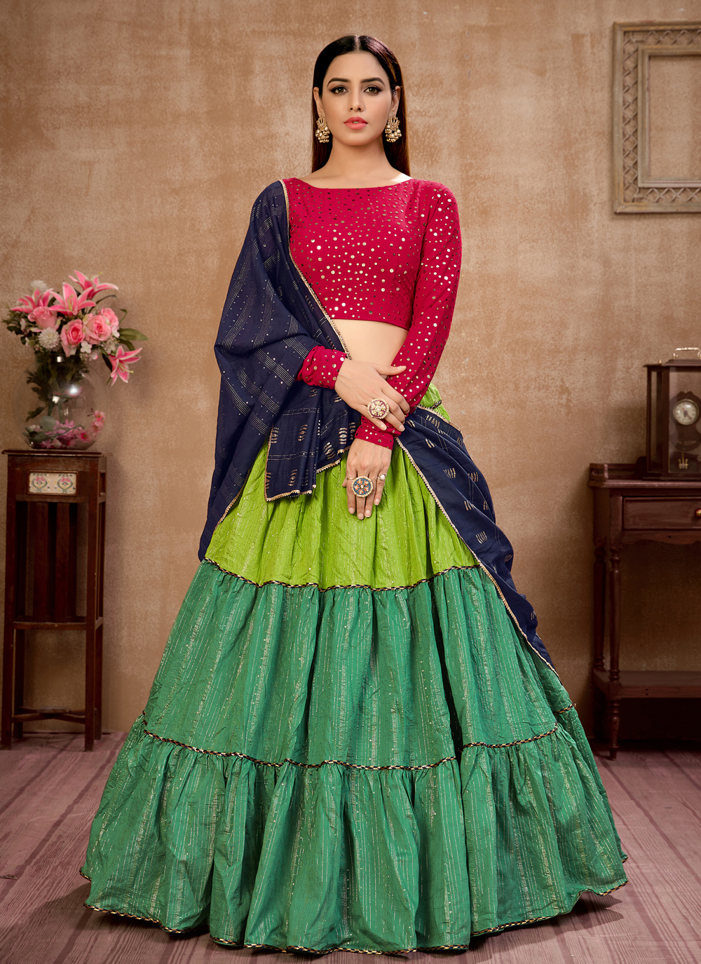 Buy Multi Colour Cotton Sequins Lehenga Choli : 183355 - Lehenga Choli