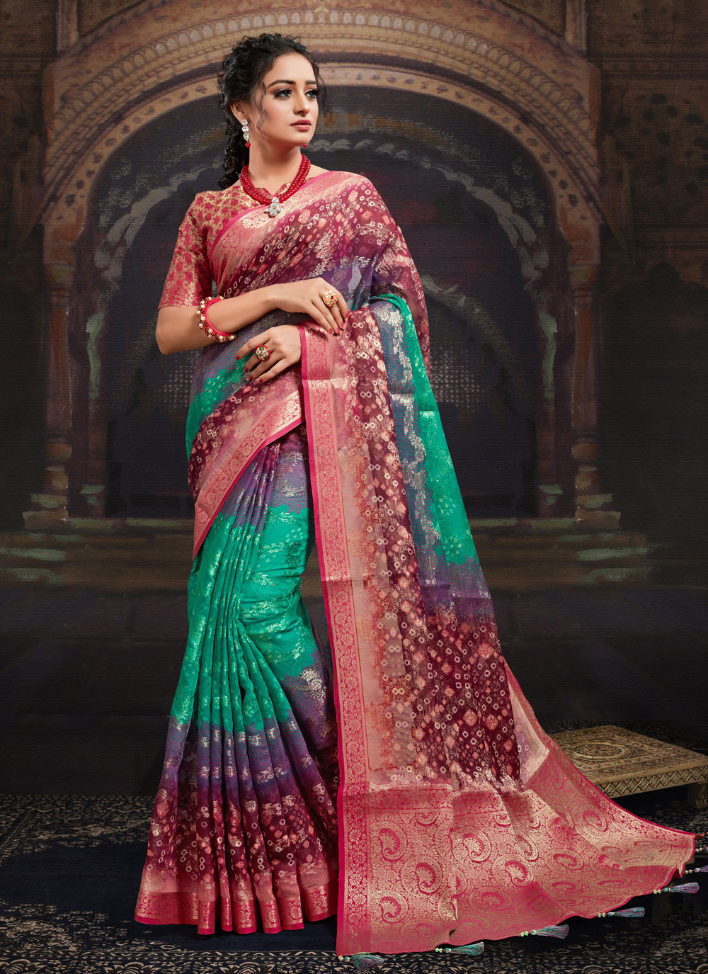 Buy Multi Colour Fancy Fabric Designer Saree : 187453
