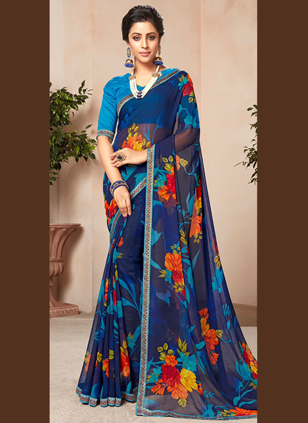 Buy Multi Colour Party Faux Georgette Casual Saree Online : 174294
