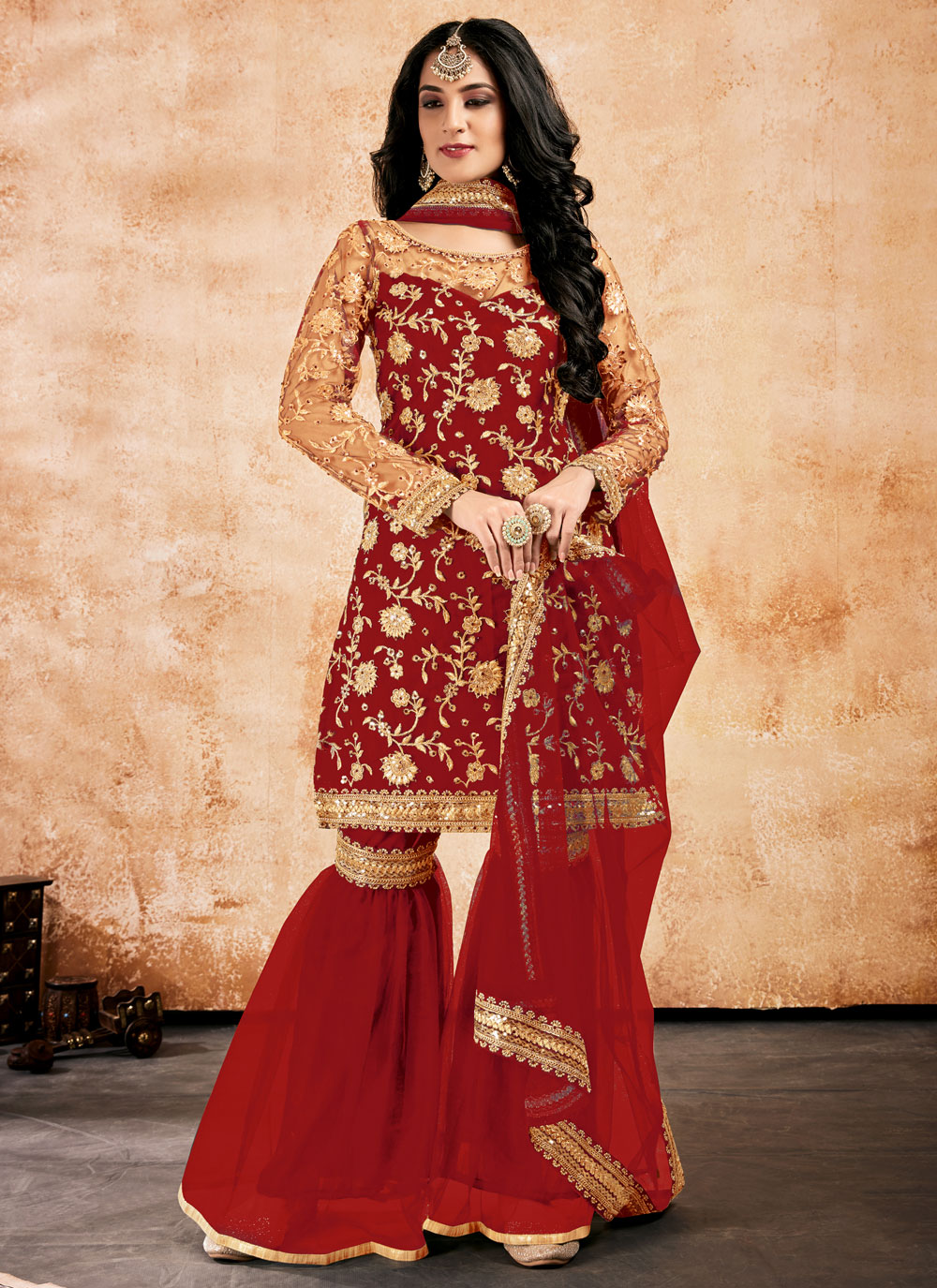 Buy Net Embroidered Designer Suit Online