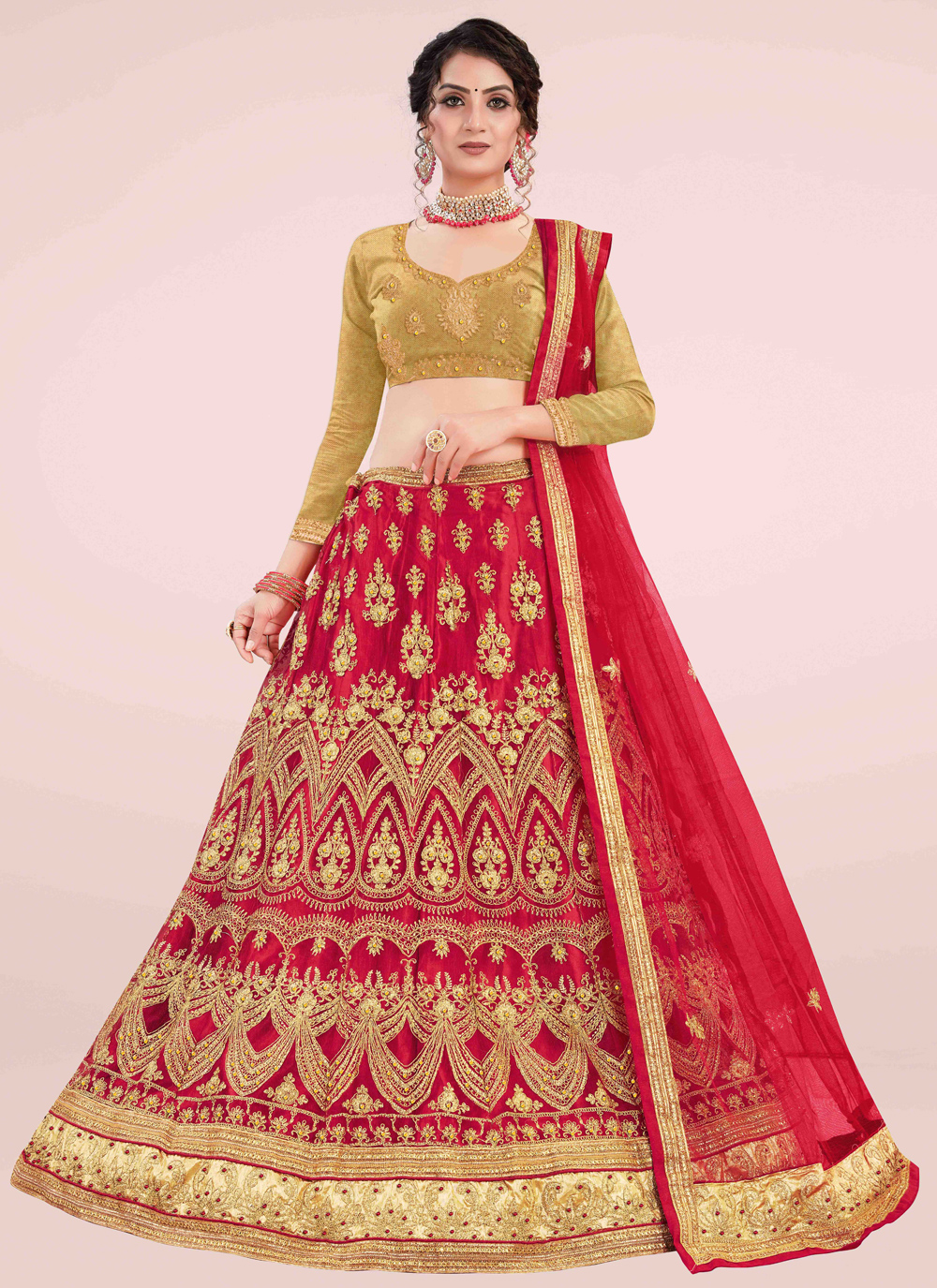 Shop Net Lace Lehenga Choli in Red Online : 173131