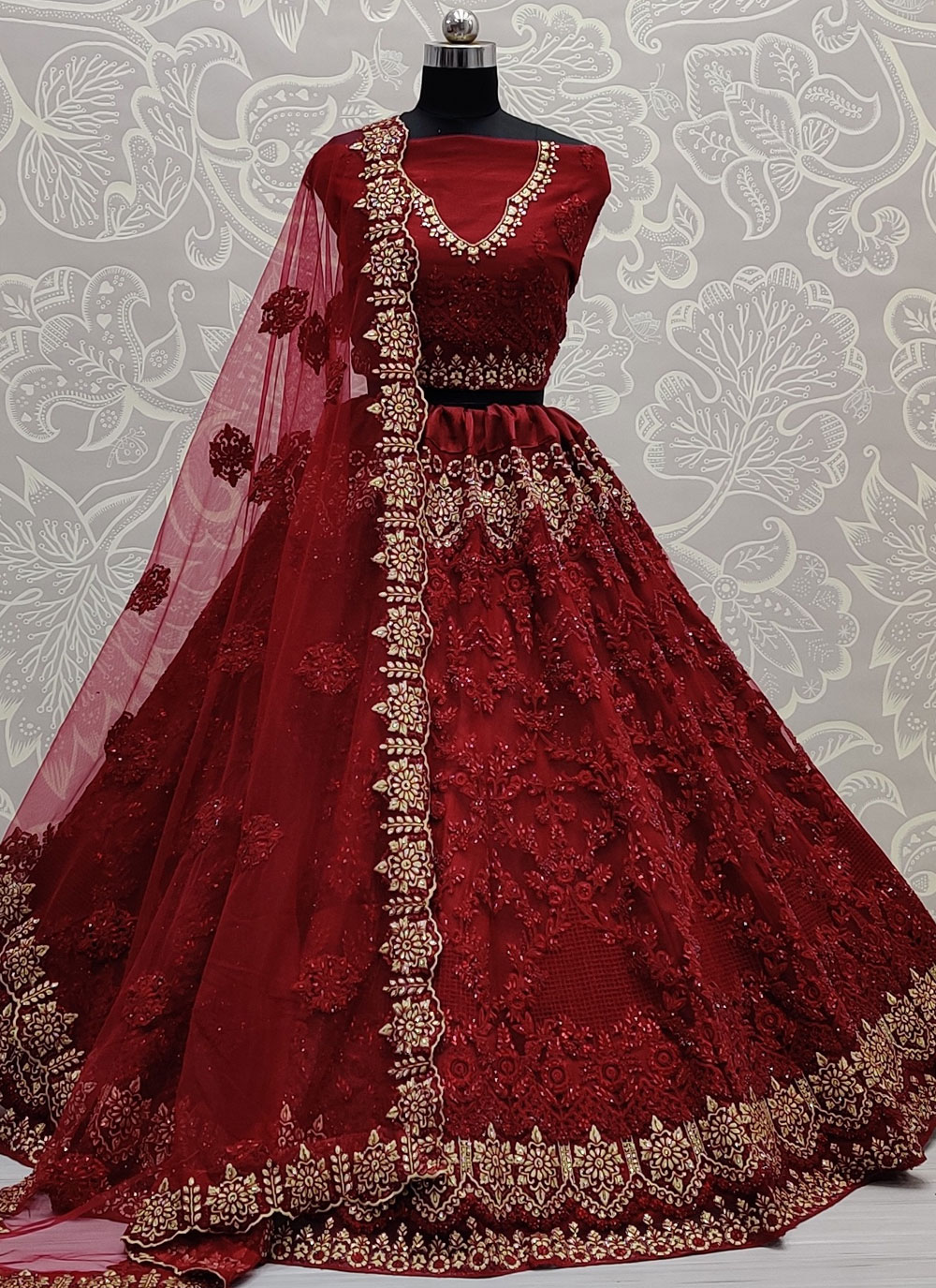 Buy Net Maroon Lehenga Choli : 197095 - Lehenga Choli