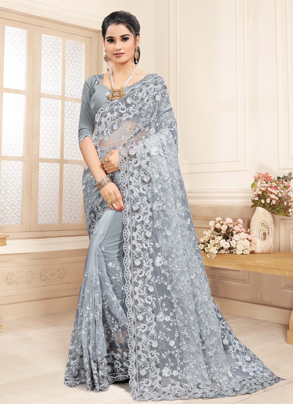 Net Resham Traditional Saree buy online