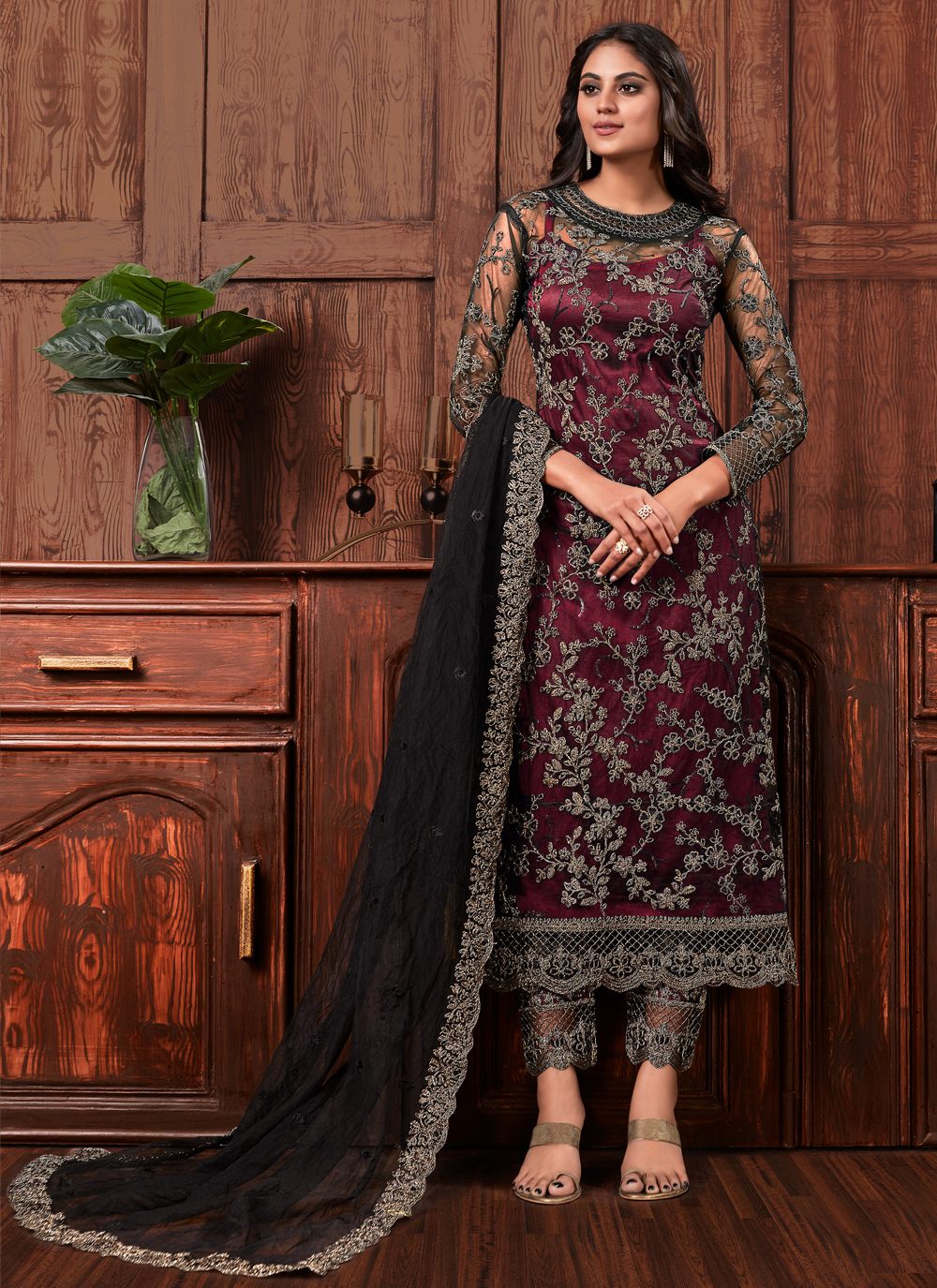 Buy Net Sequins Pant Style Suit in Black Online : 173970