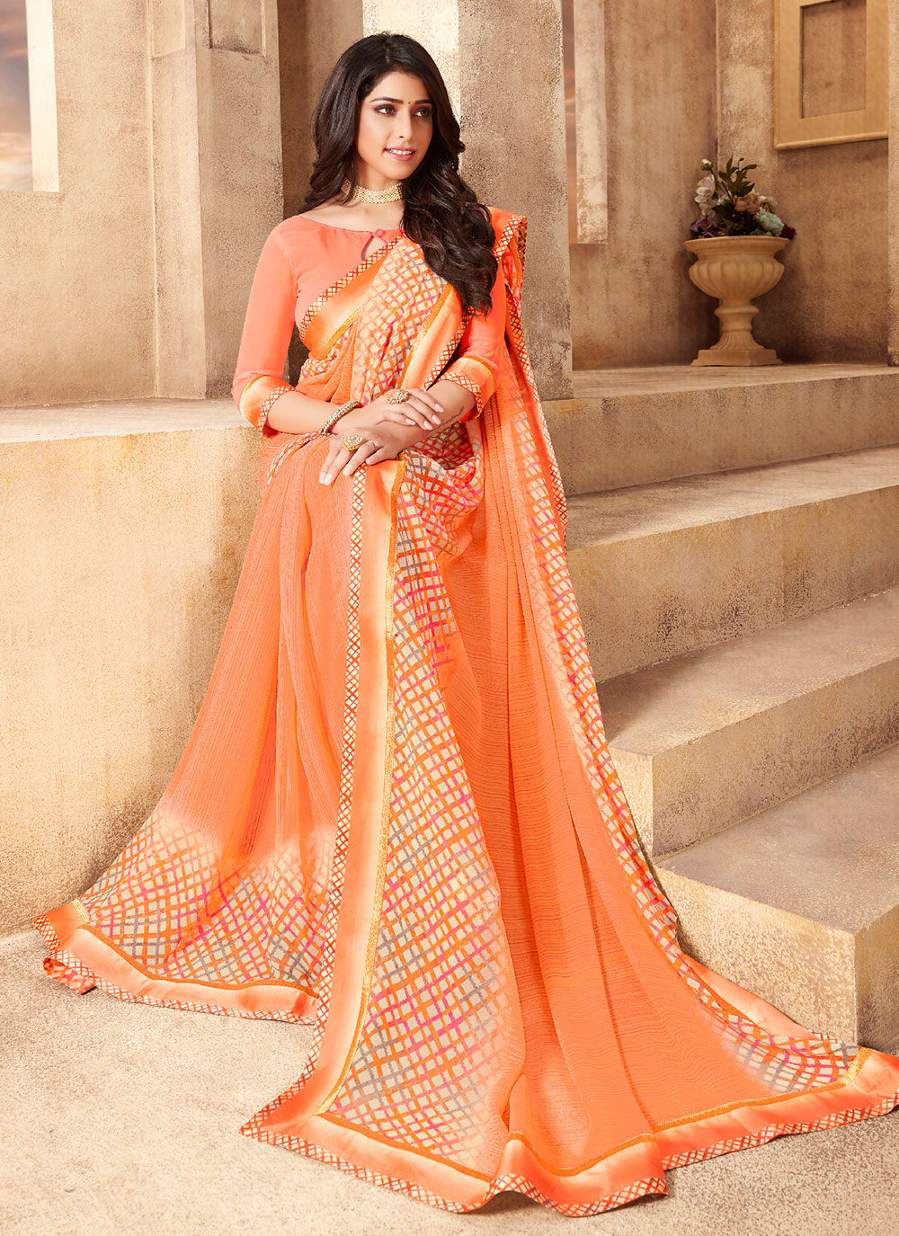 Buy Orange Color Classic Saree Online : 195033