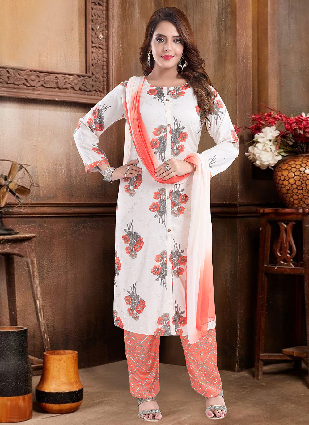 Shop Print Festival Designer Straight Suit Online : 202082