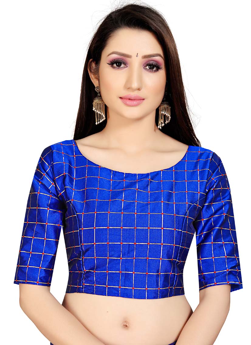 Buy Printed Art Silk Blouse in Blue Online : 180683