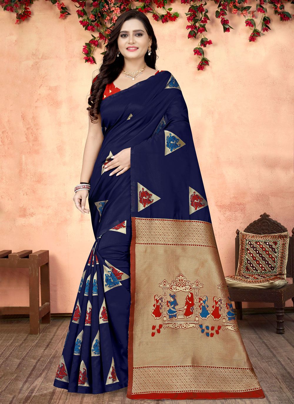 Buy Printed Blue Fancy Fabric Printed Saree : 185500