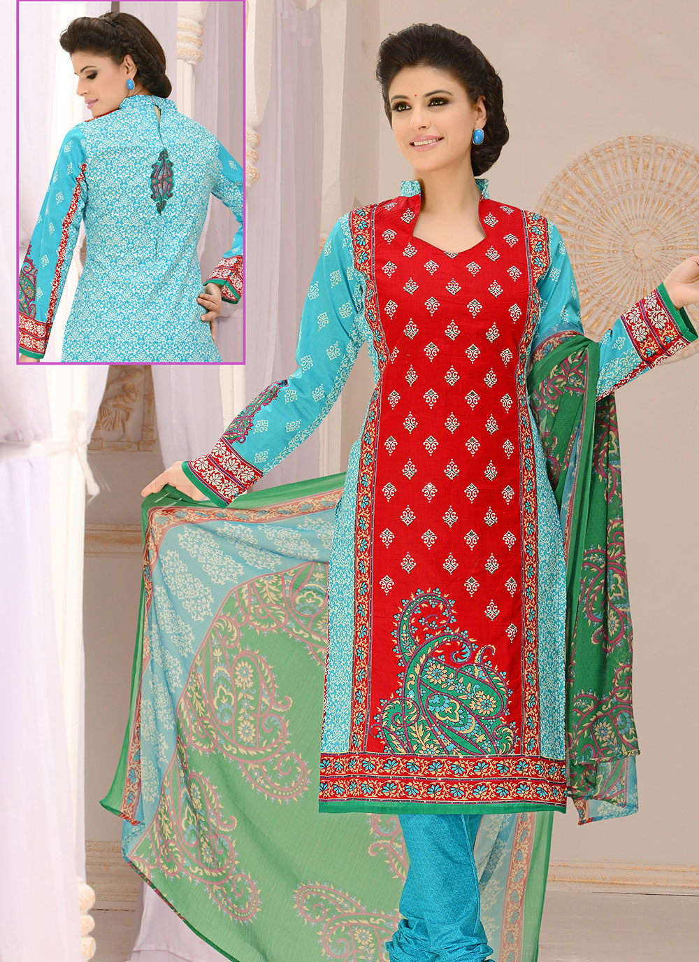 Shop Red Churidar Suit Online : 195515