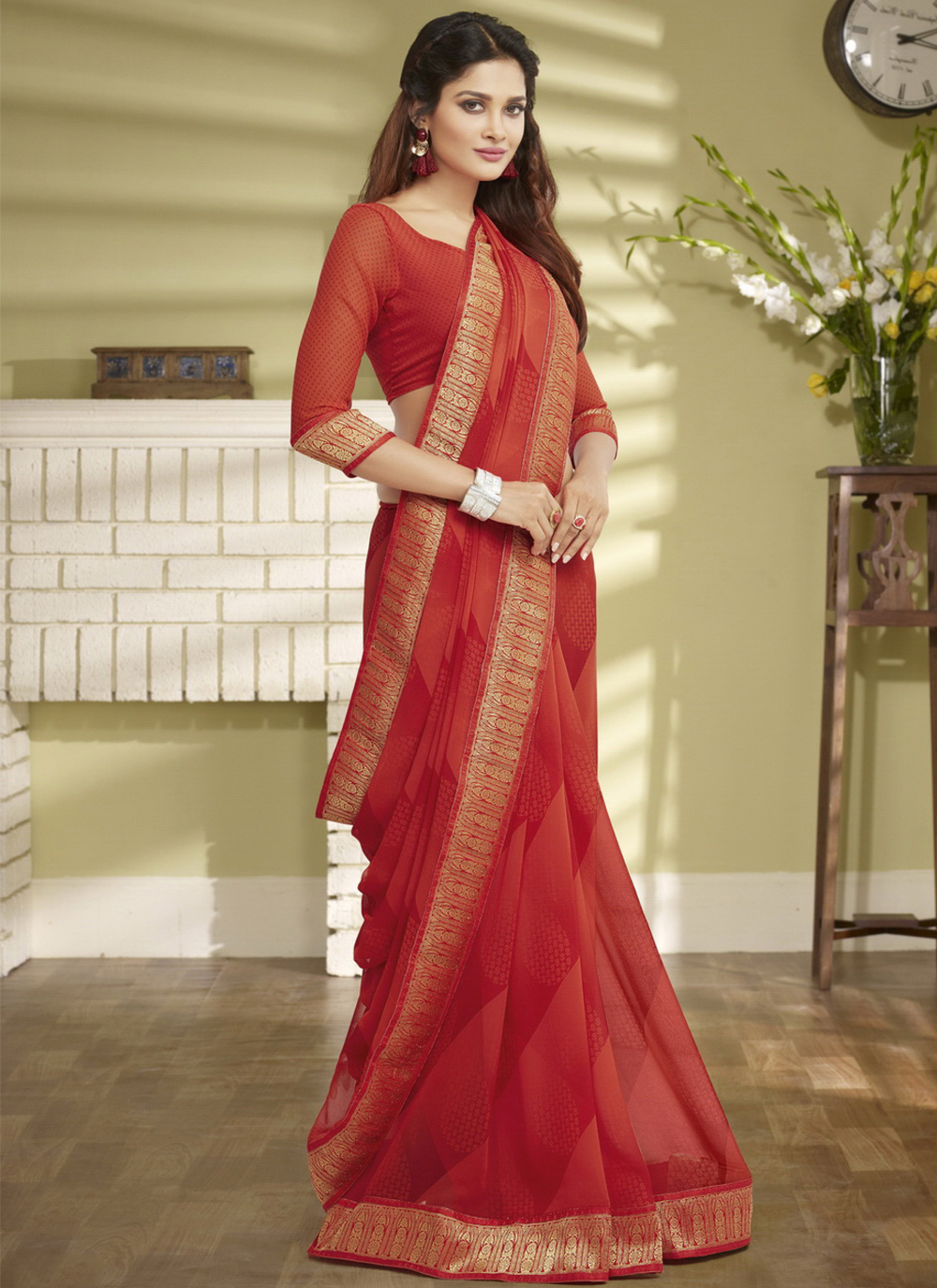 Buy Red Printed Printed Saree Online