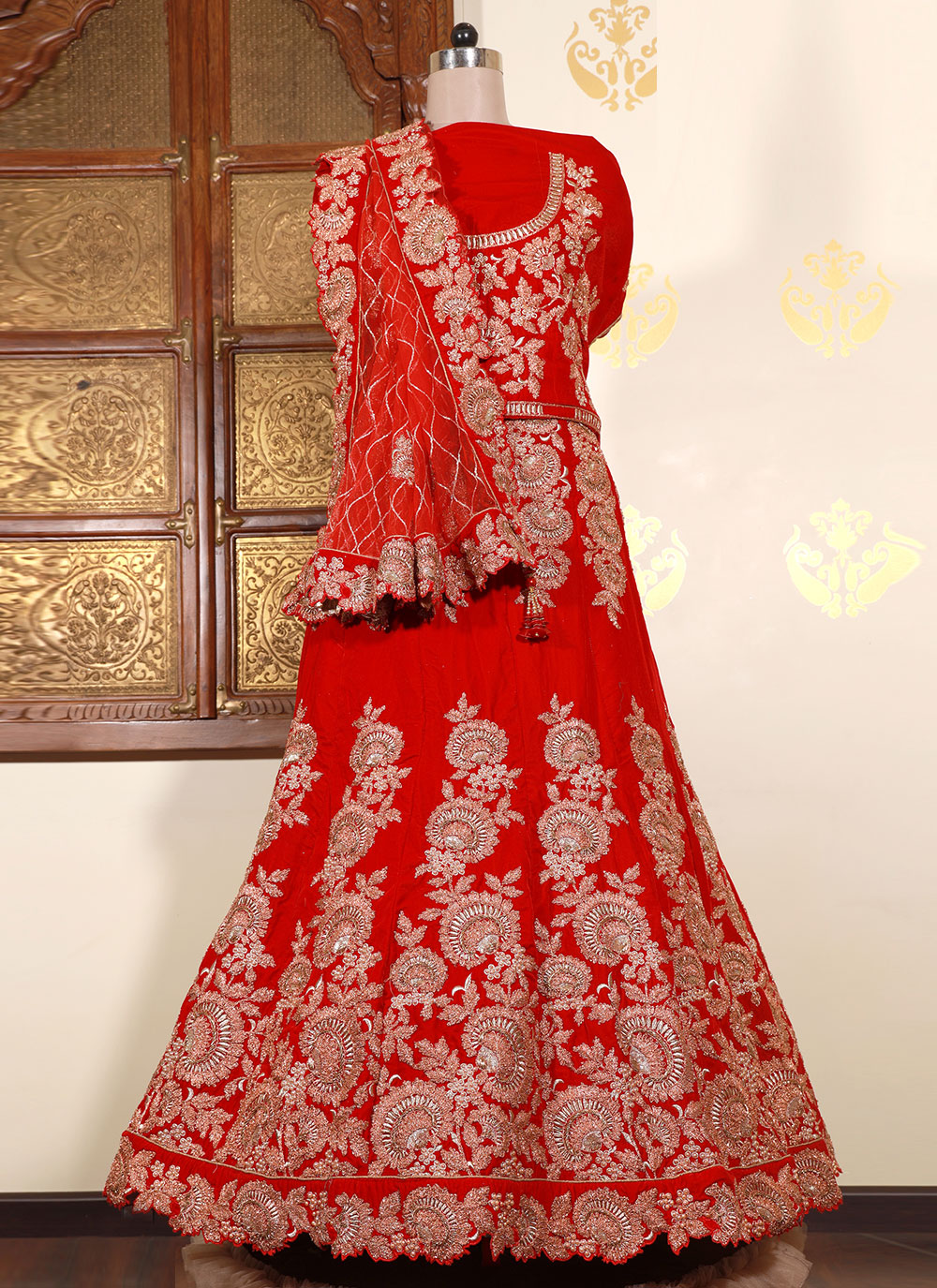 Buy Red Velvet Patch Border Lehenga Choli Online